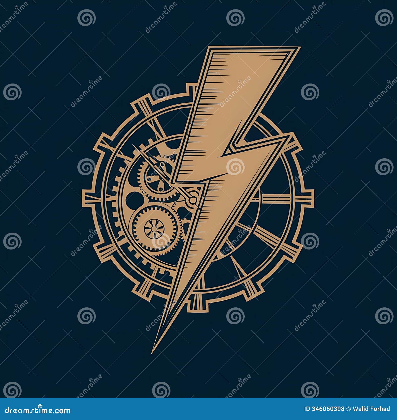 Steampunk Lightning Bolt and Cogs, a Striking Graphic Illustration of a ...
