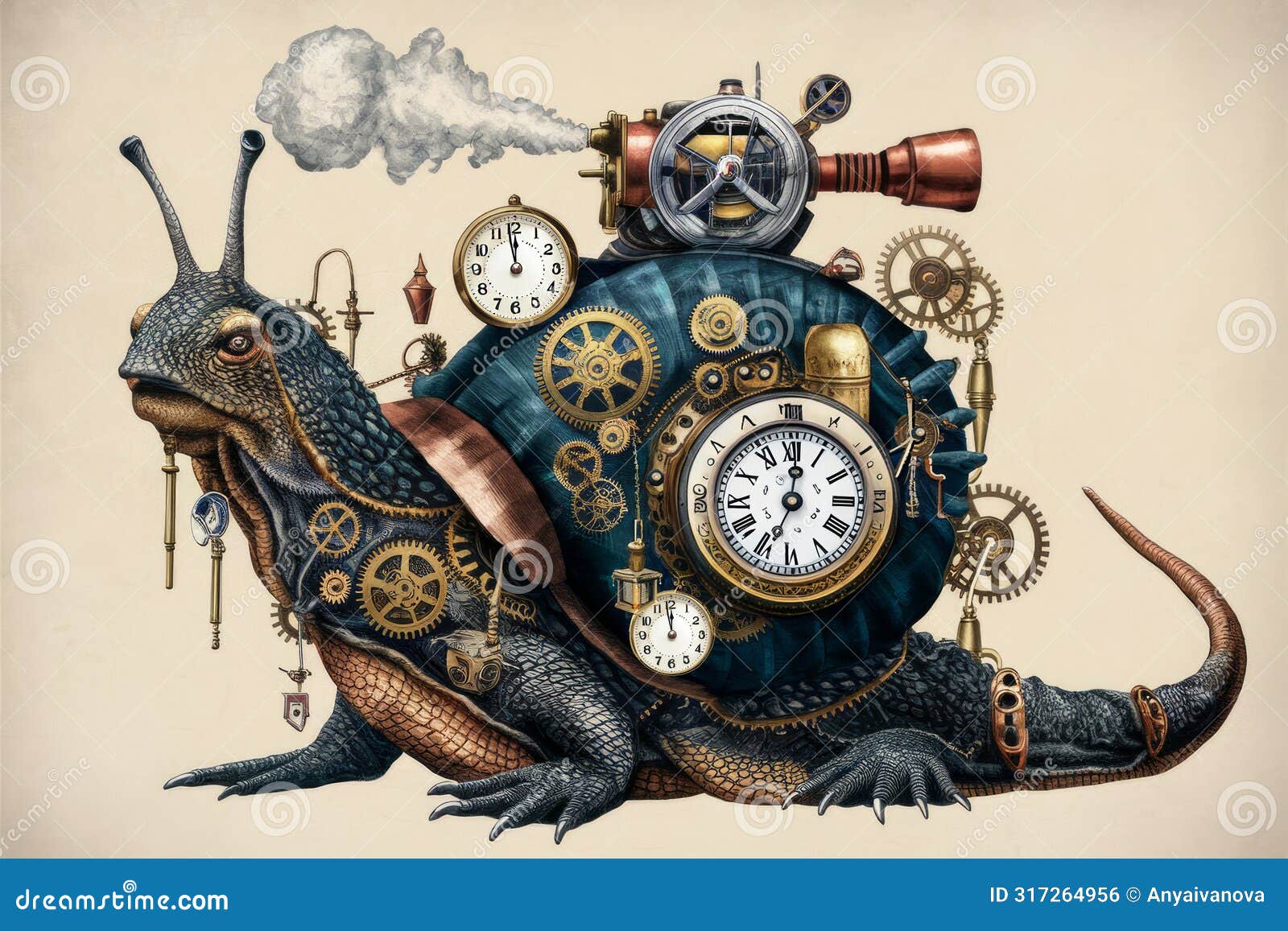 Steampunk Lizard with Clockwork Mechanisms and Gears Against Neutral ...