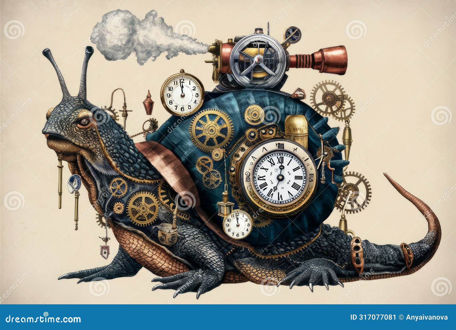 Steampunk Lizard with Clockwork Mechanisms and Gears Against Neutral ...
