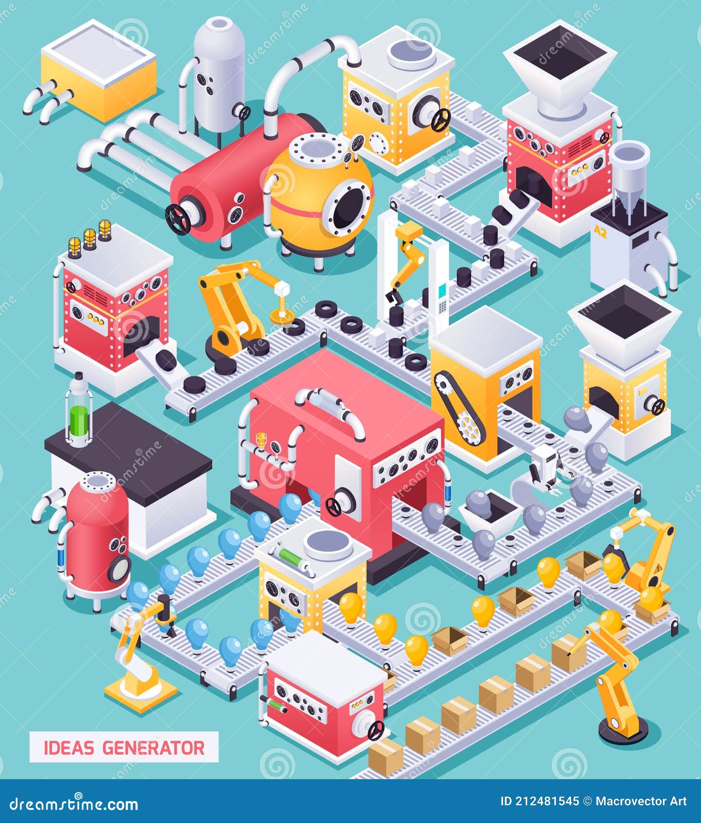 Ideas Generator. Idea Generation Machine, Industry Pipeline Factory ...