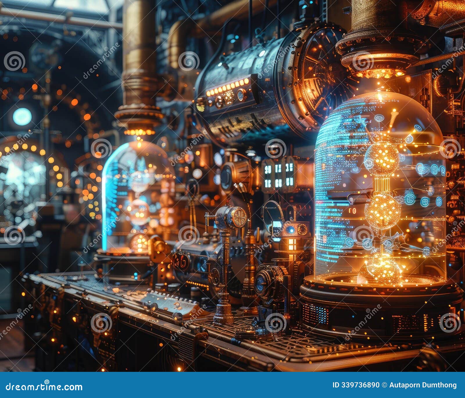 Steampunk Machine with Glowing Blue Orb Stock Illustration ...