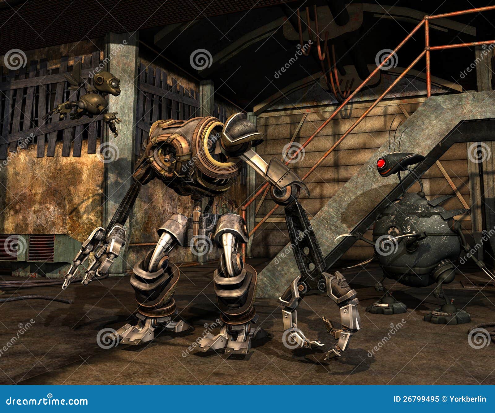 Steampunk Machine in an Industrial Building Stock Illustration ...