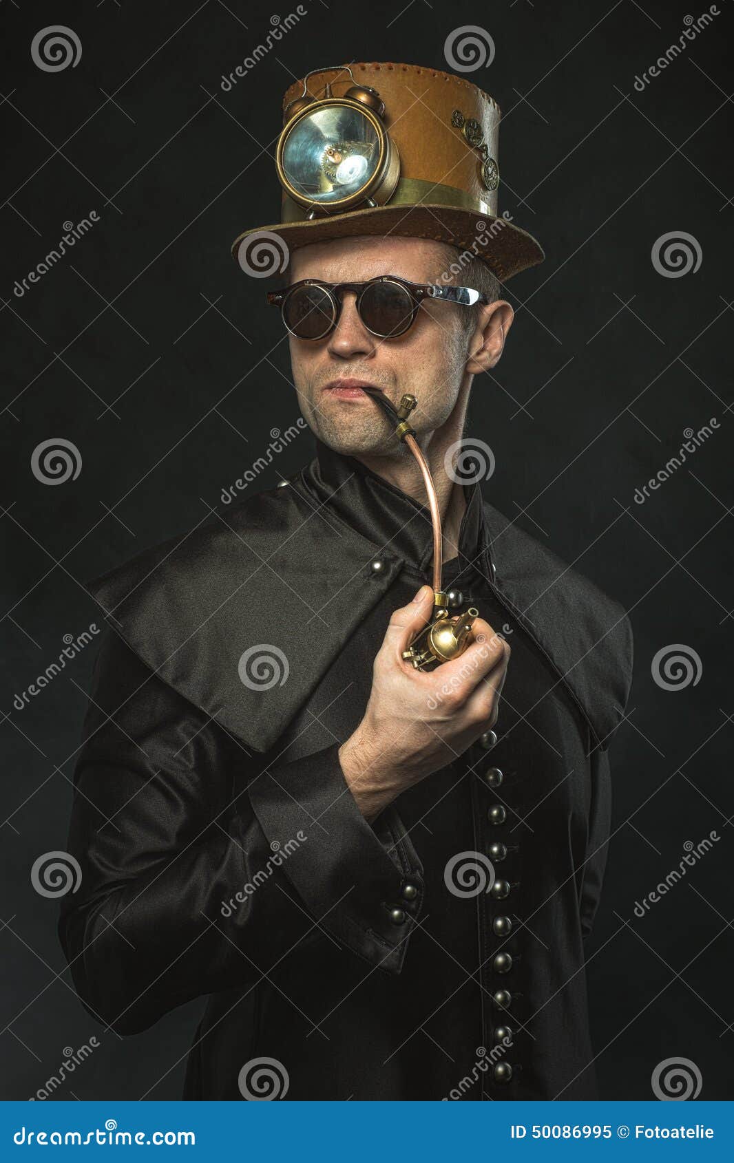 Steampunk Man in a Hat Smoking a Pipe. Stock Image - Image of halloween ...