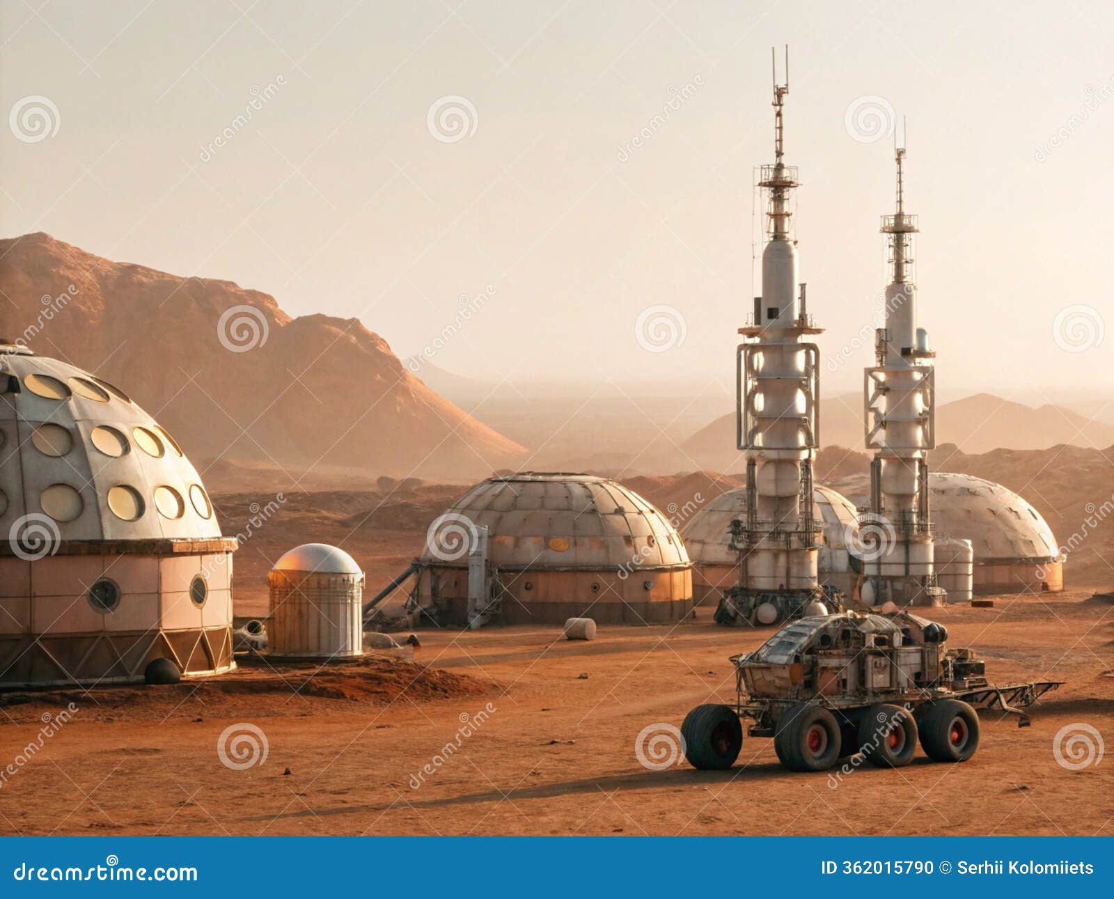 A Steampunk Mars Colony with Brass Domes, Steam-powered Rovers, and ...