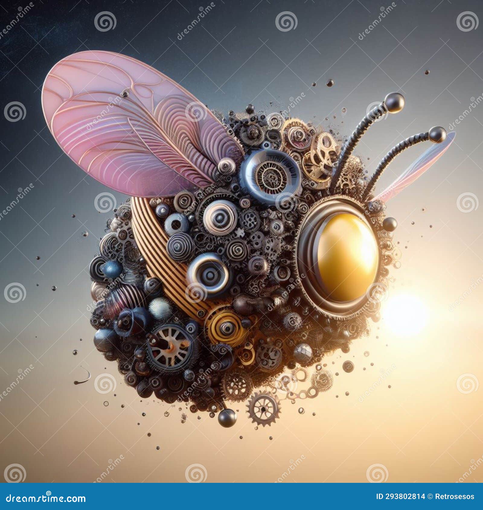 Steampunk Mechanical Bee of the Future Isolated on Gradient Sunny ...