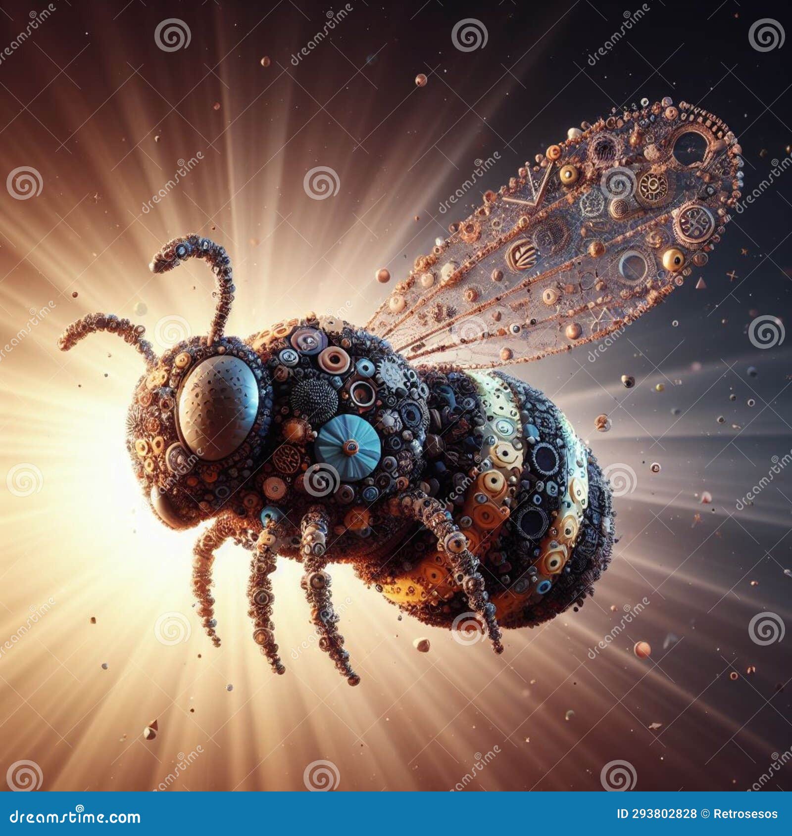 Steampunk Mechanical Bee of the Future Isolated on Gradient Sunny ...