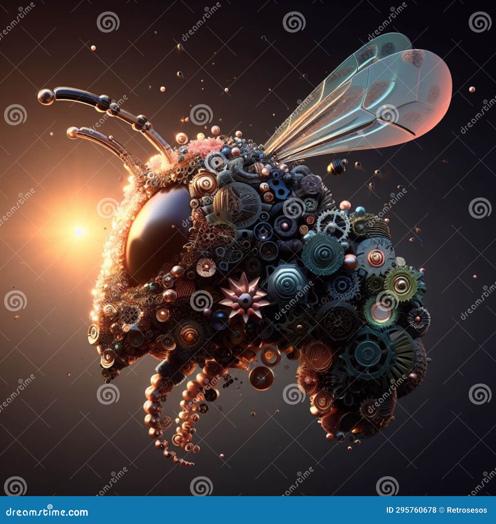 Steampunk Mechanical Bee of the Future Isolated on Gradient Sunny ...