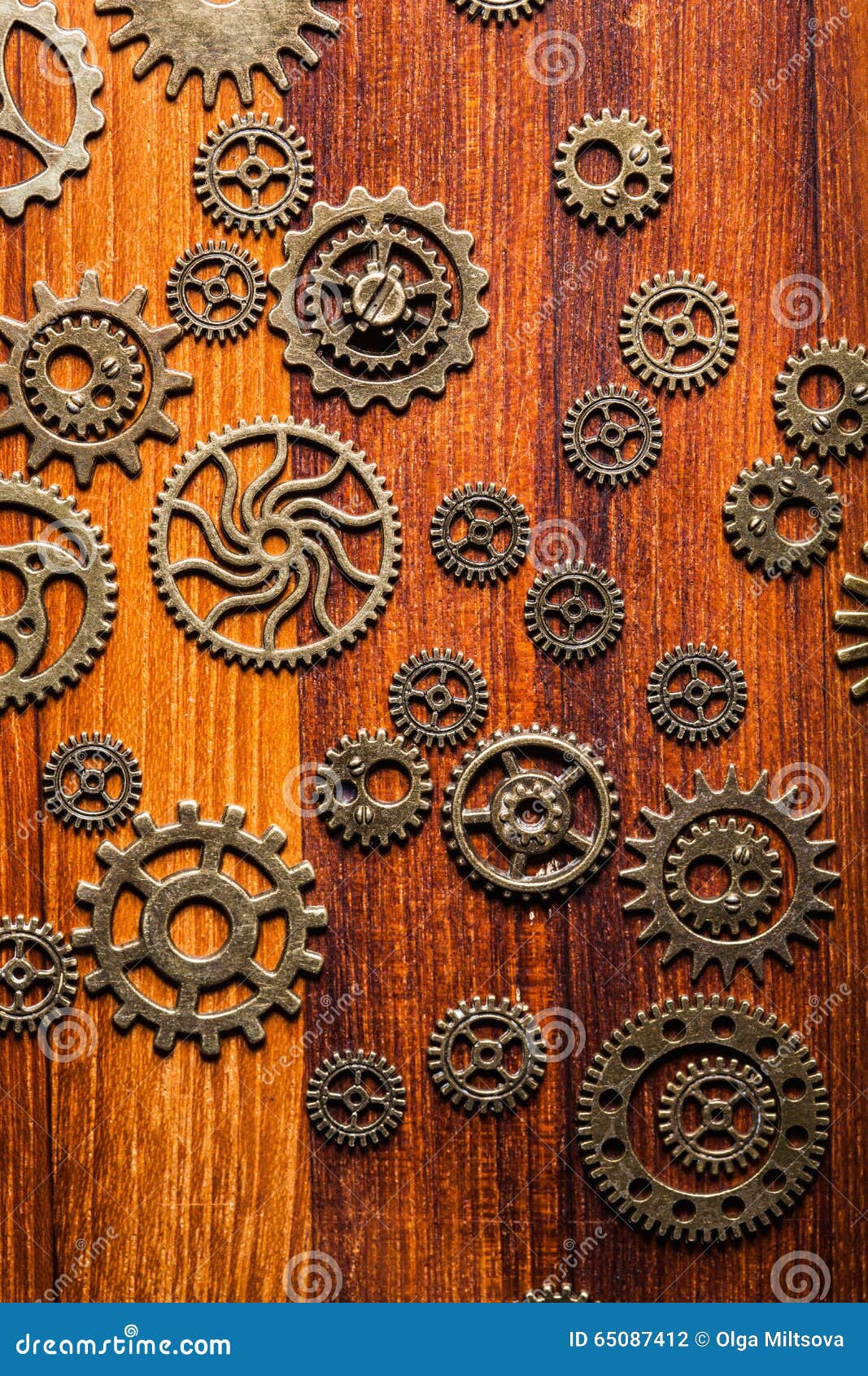 Steampunk Mechanical Cogs Gears Wheels on Wooden Background Stock Photo ...