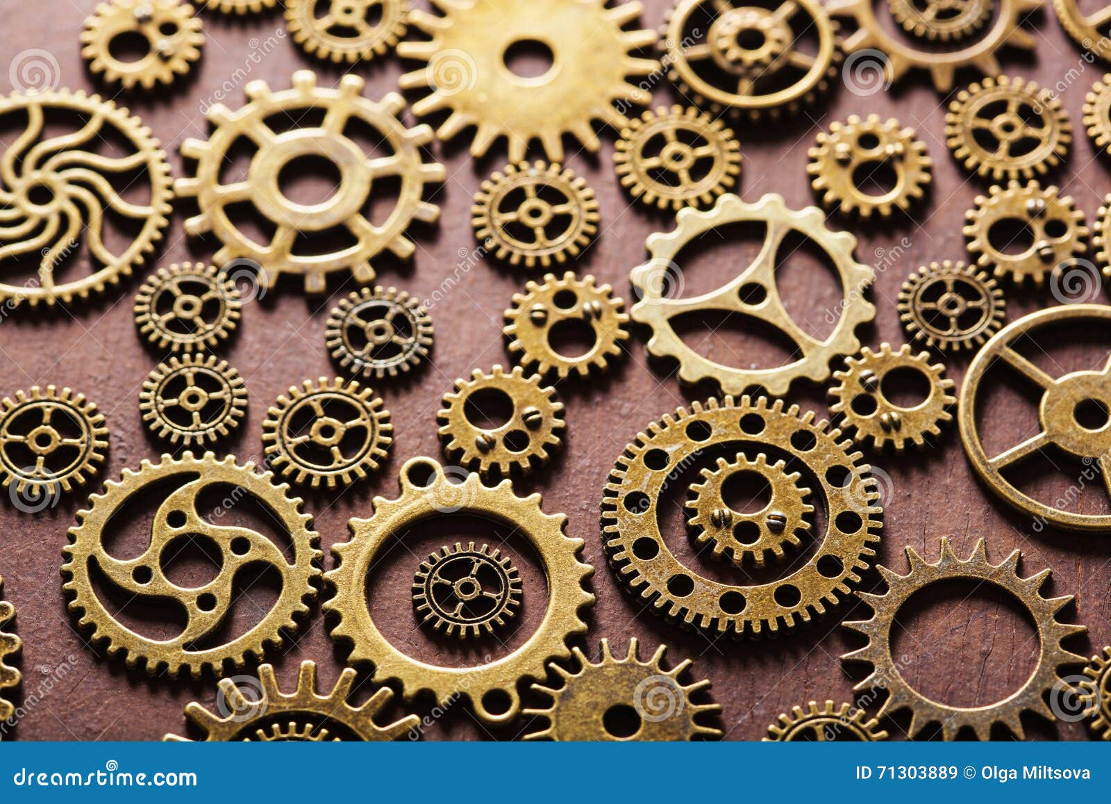Steampunk Mechanical Cogs Gears Wheels on Wooden Background Stock Image ...