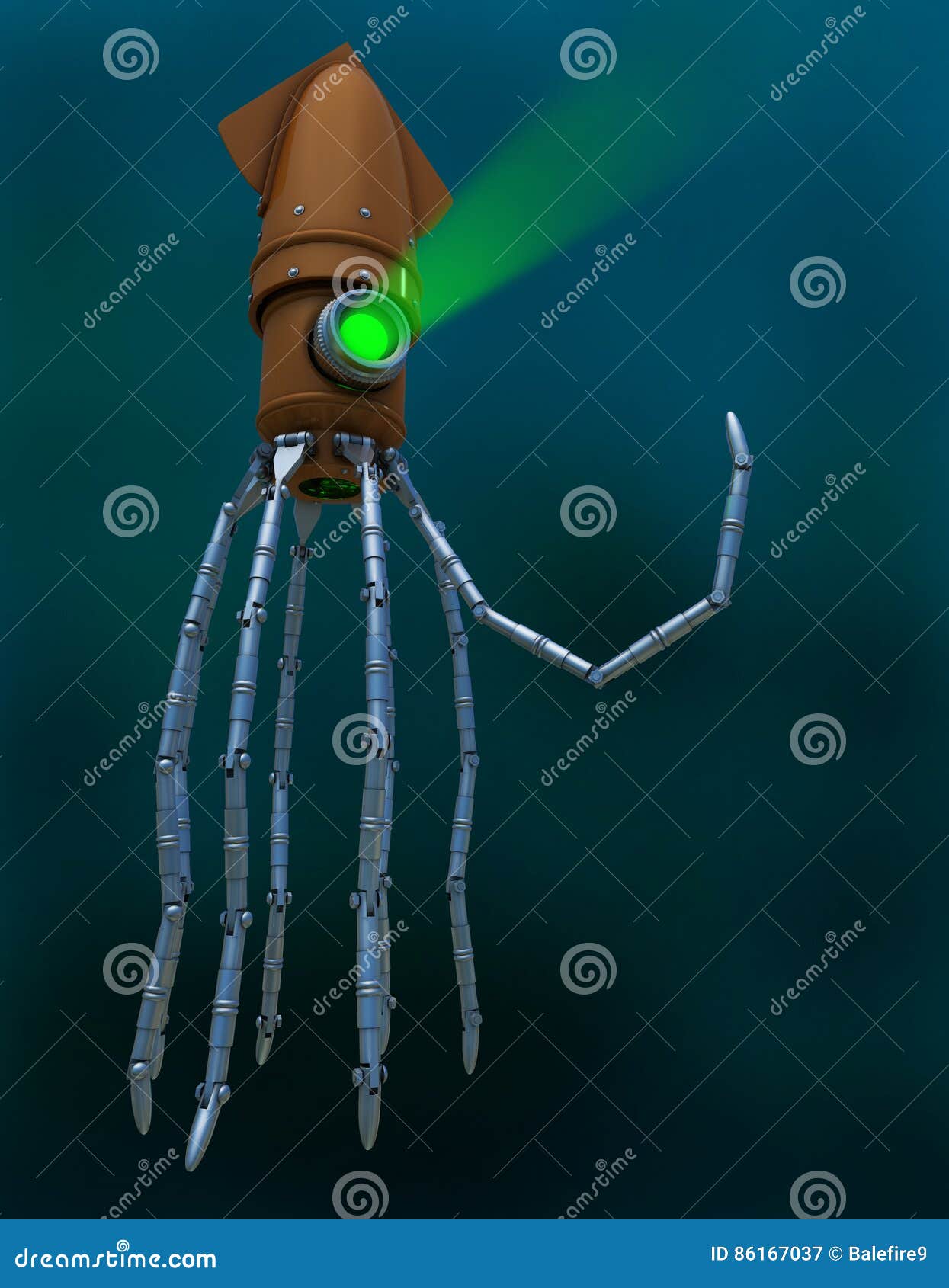 Steampunk Mechanical Squid Under Water Stock Illustration ...