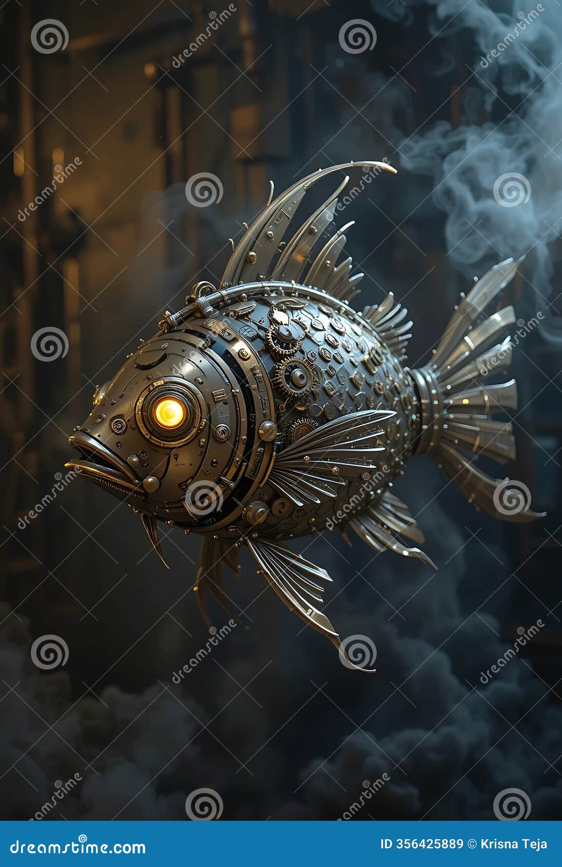Steampunk Metal Fish Gears Clockwork Design Dark Background Stock ...