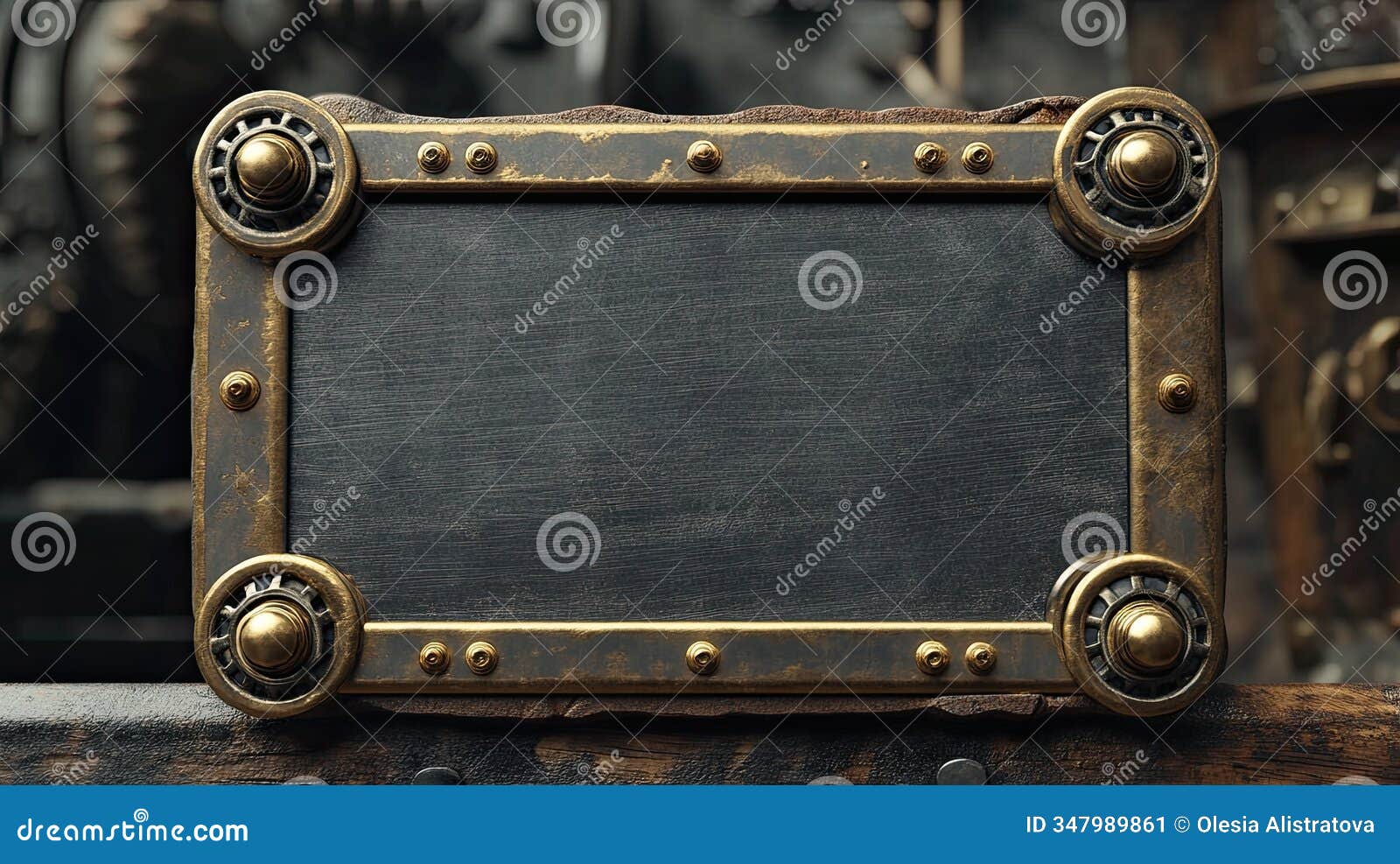 Steampunk Metal Plaque with Brass Borders, on Black Background Stock ...
