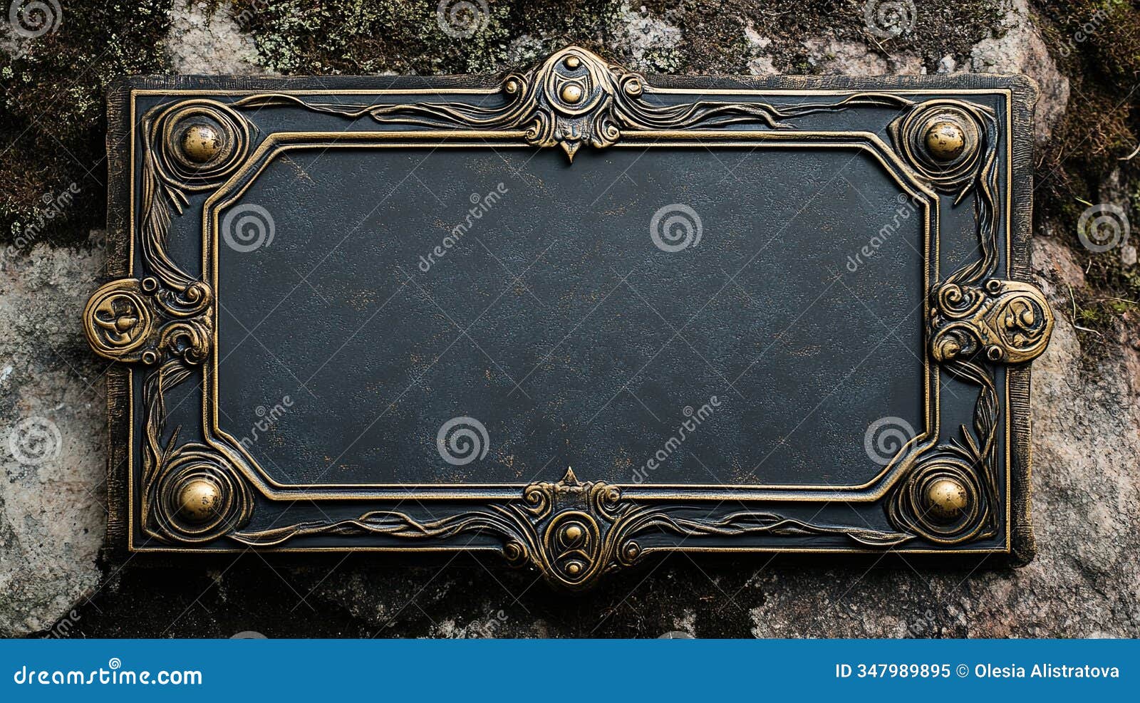 Steampunk Metal Plaque with Brass Borders, on Black Background Stock ...