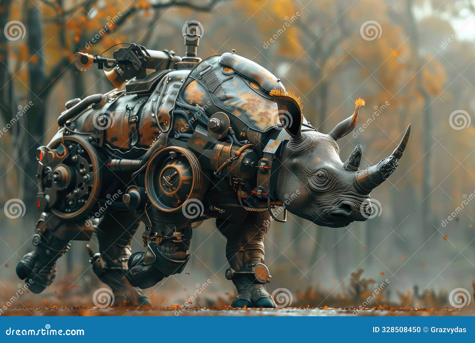Steampunk Metallic Hippo Running Machine of the Future Stock ...