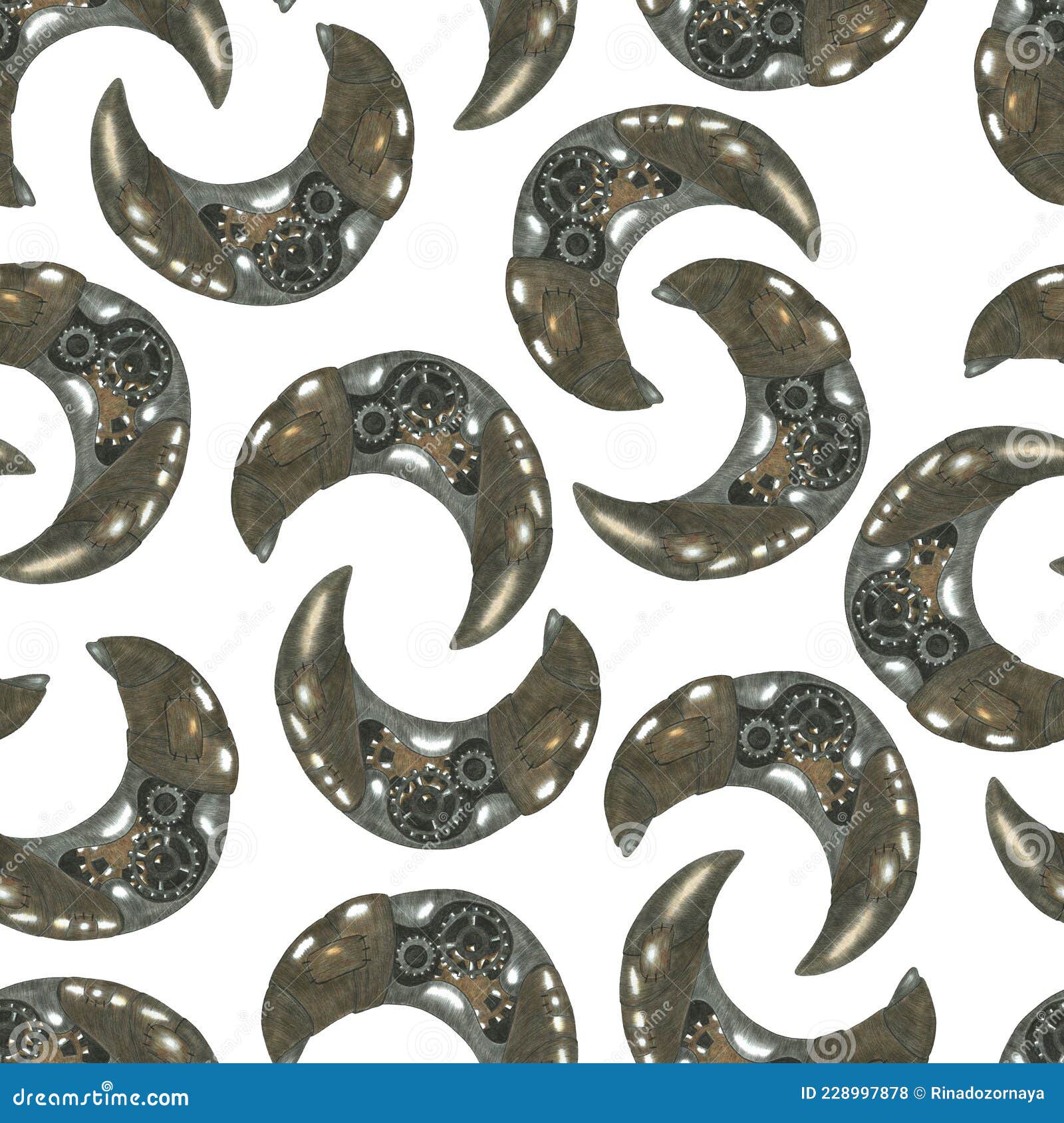 Steampunk Moon on White Background. Seamless Pattern with Steampunk ...