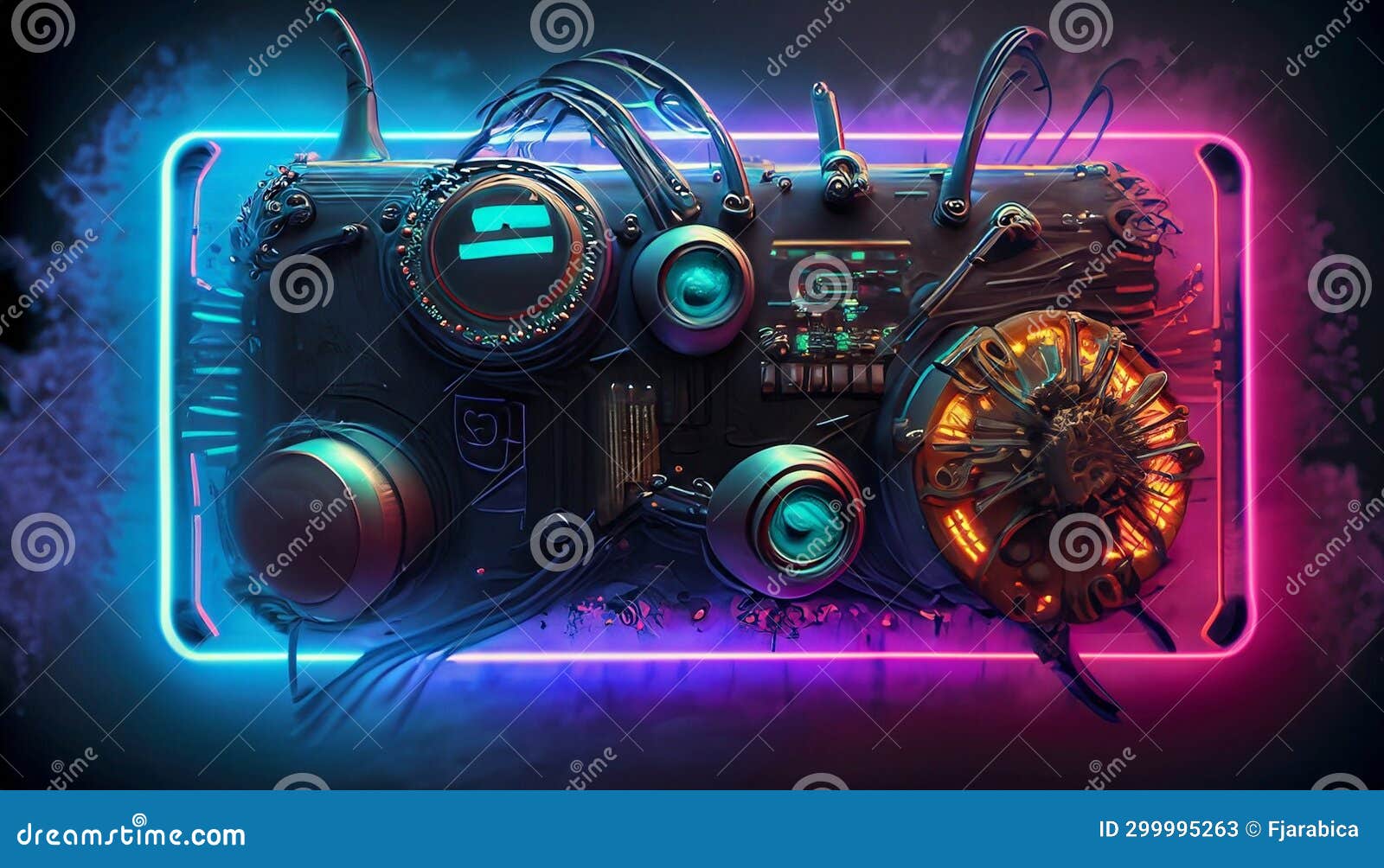 Steampunk neon background stock illustration. Illustration of sound ...