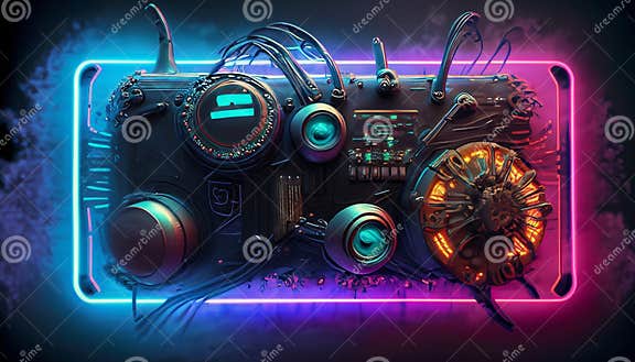 Steampunk neon background stock illustration. Illustration of sound ...