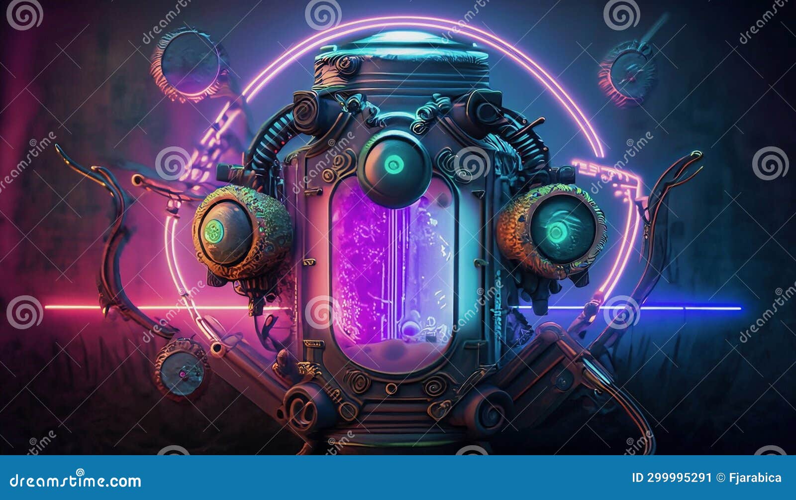 Steampunk neon background stock illustration. Illustration of speaker ...