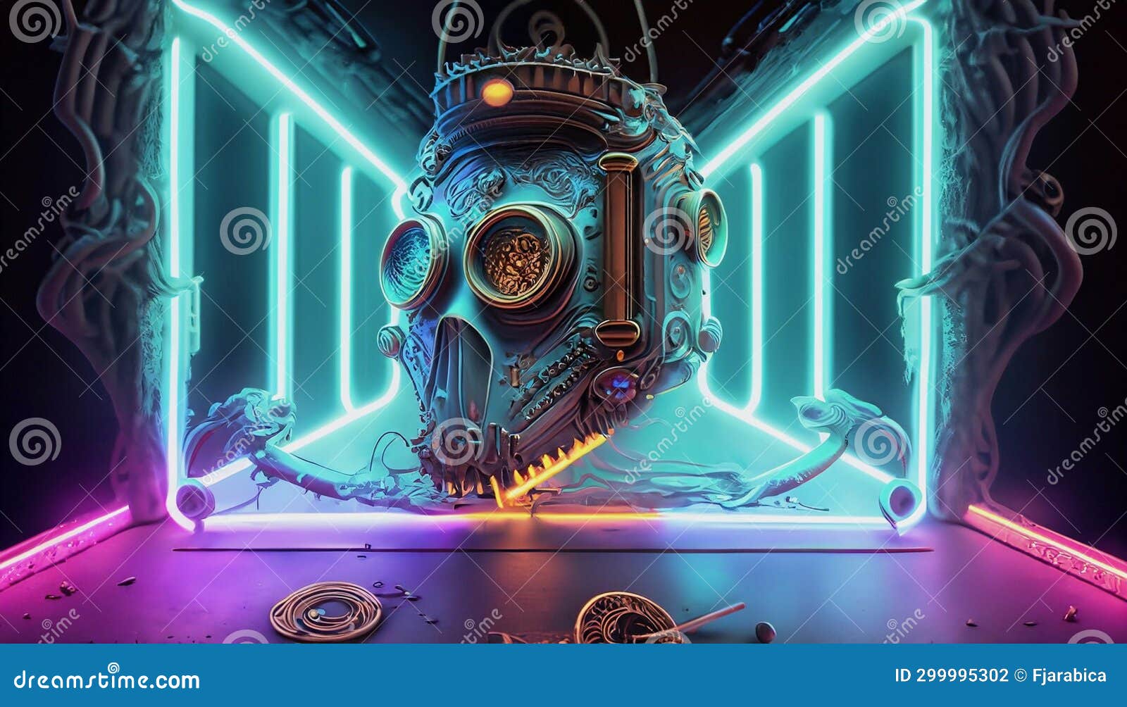 Steampunk neon background stock illustration. Illustration of banner ...