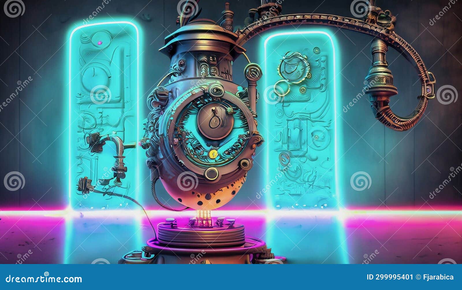 Steampunk neon background stock illustration. Illustration of landmark ...