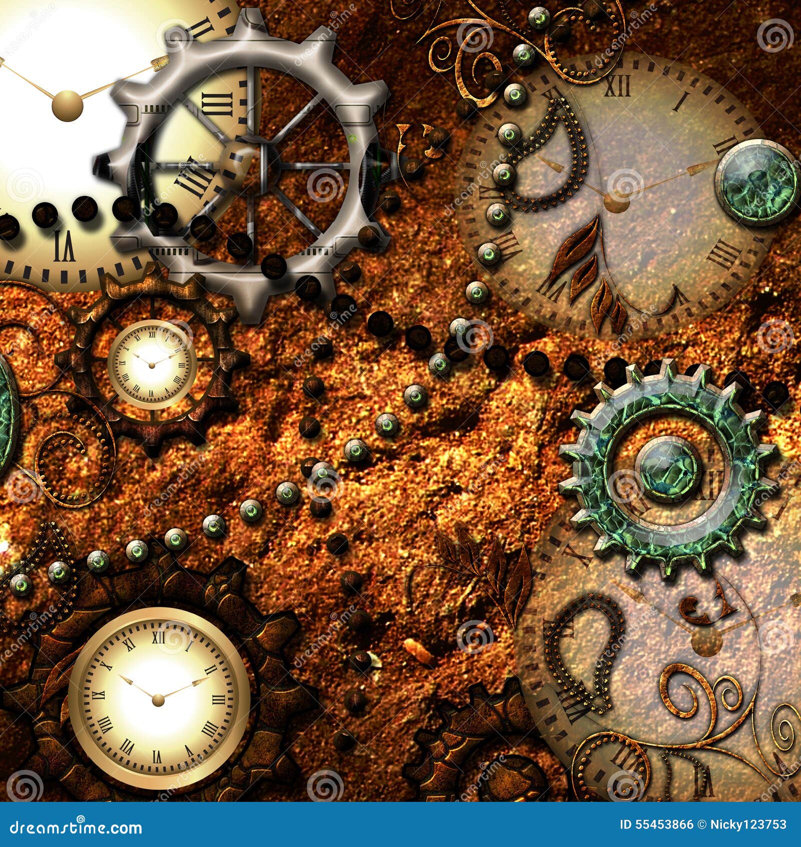 Two Steampunk Clocks With Gears Vector Illustration | CartoonDealer.com ...