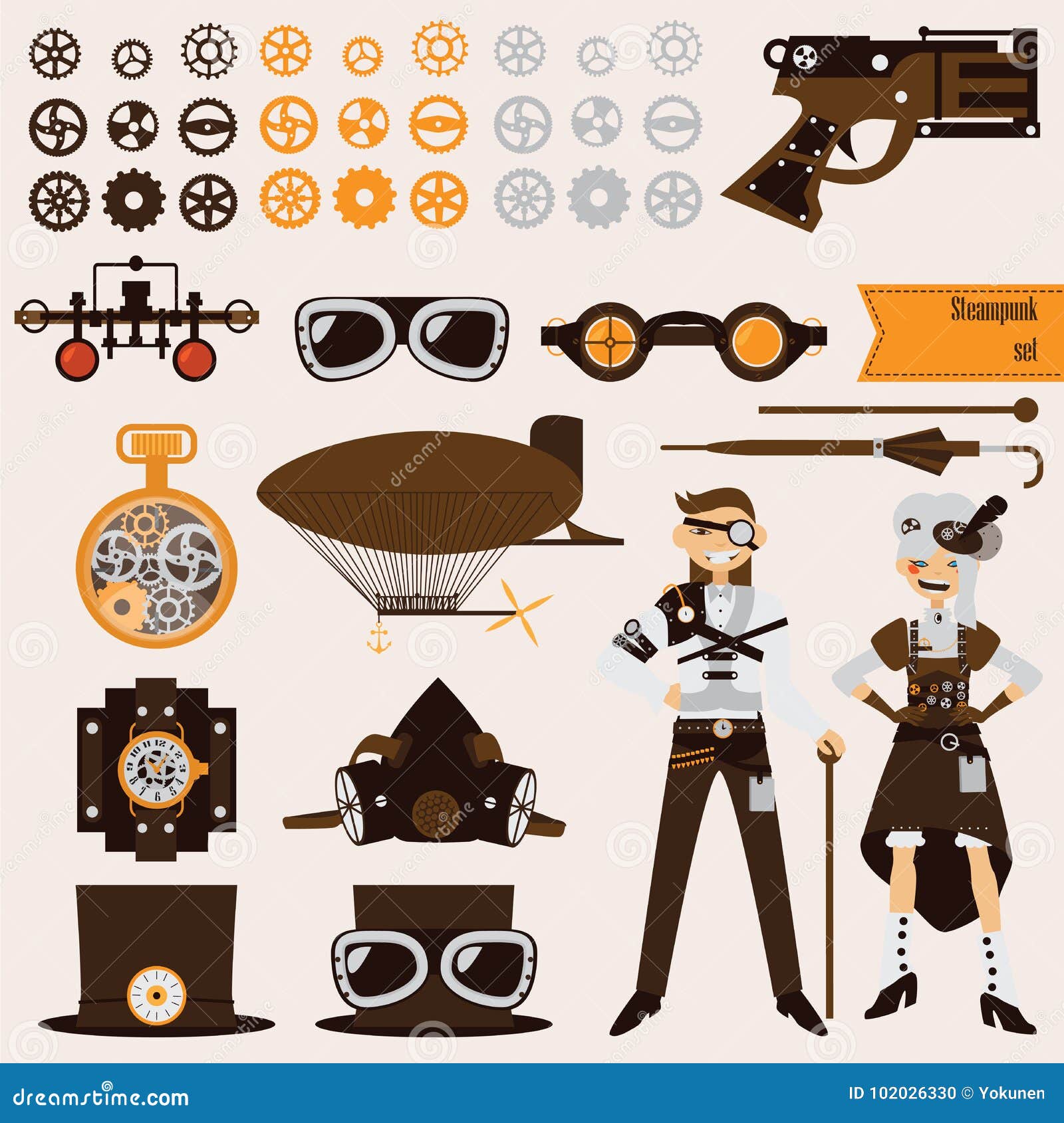 Steampunk Objects And Mechanism Set, Antique Mechanical Devices ...