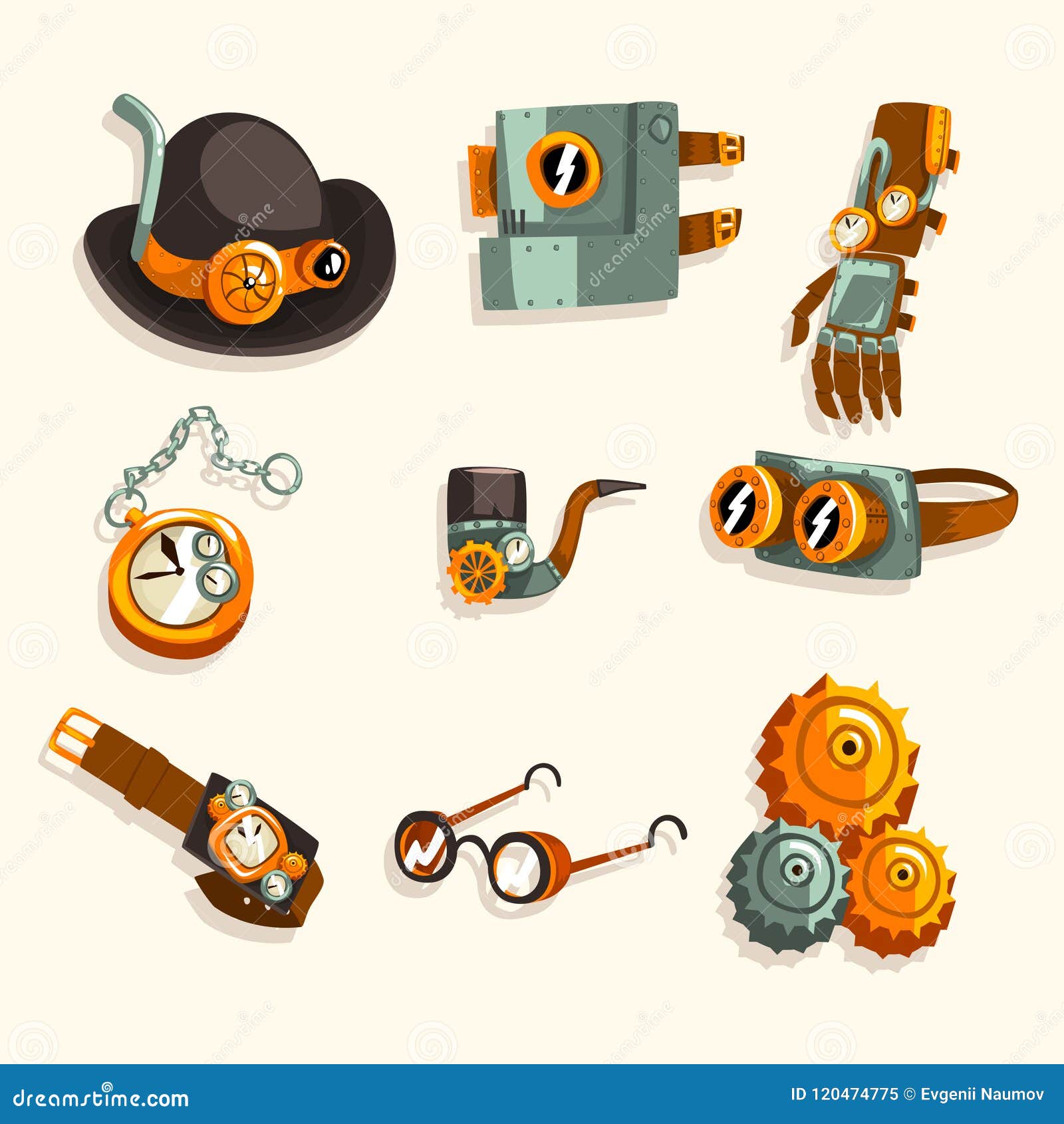 Steampunk Objects And Mechanism Set, Antique Mechanical Devices ...