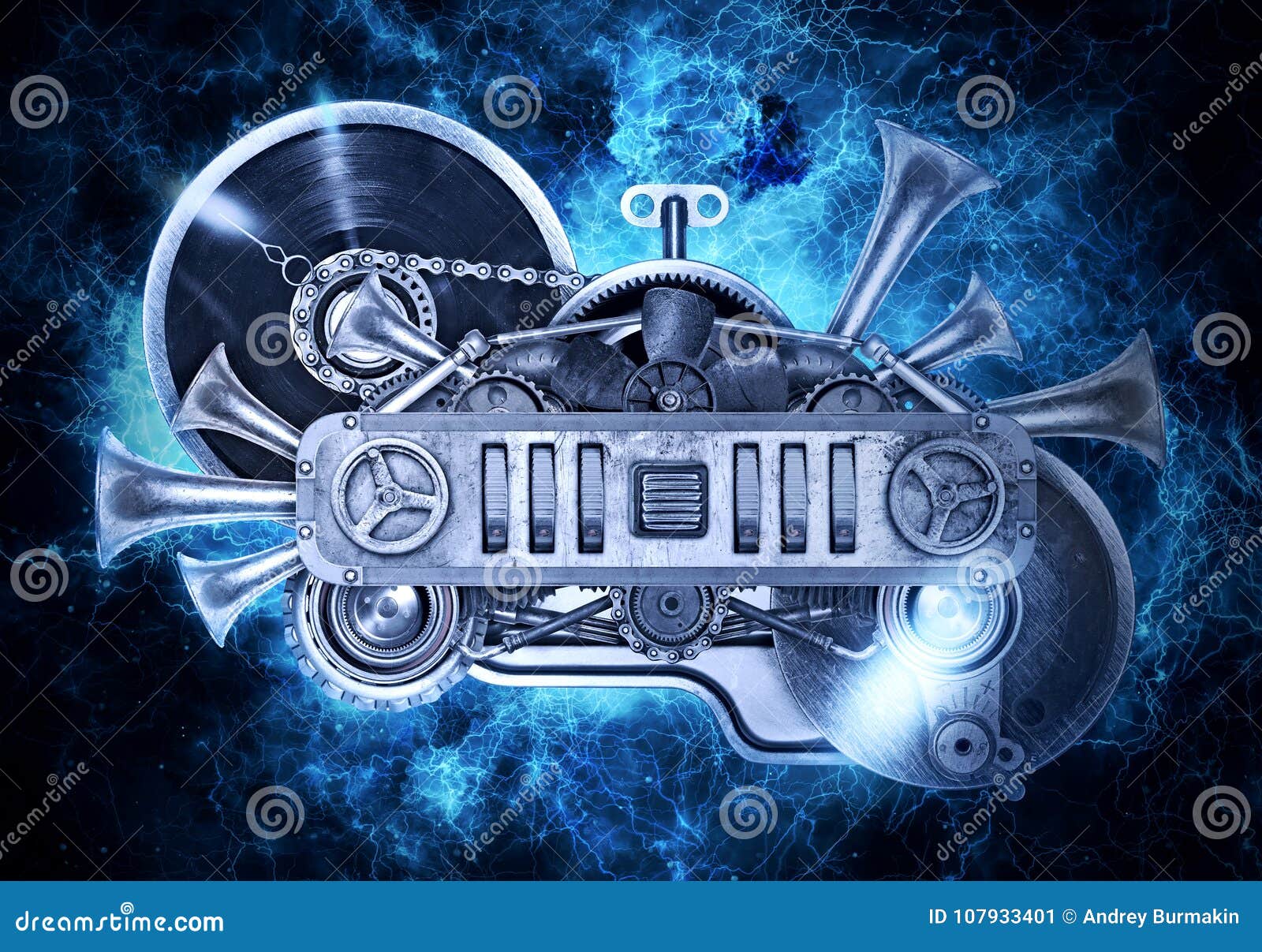 Steampunk Old Metal Collage of Vinyl Record Turntable Stock ...