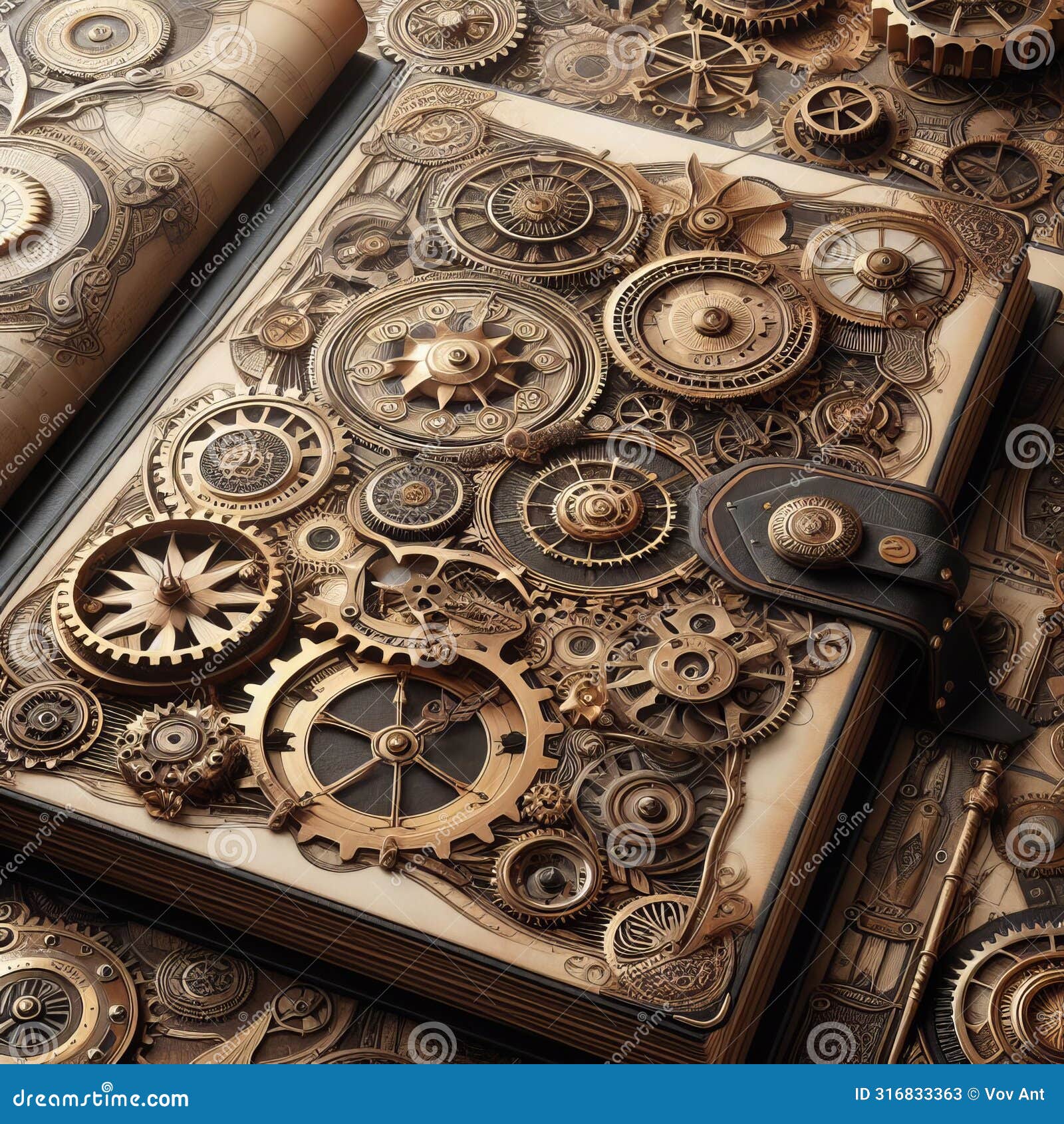Steampunk Pages a Book with Pages that are Adorned with Gers Stock ...