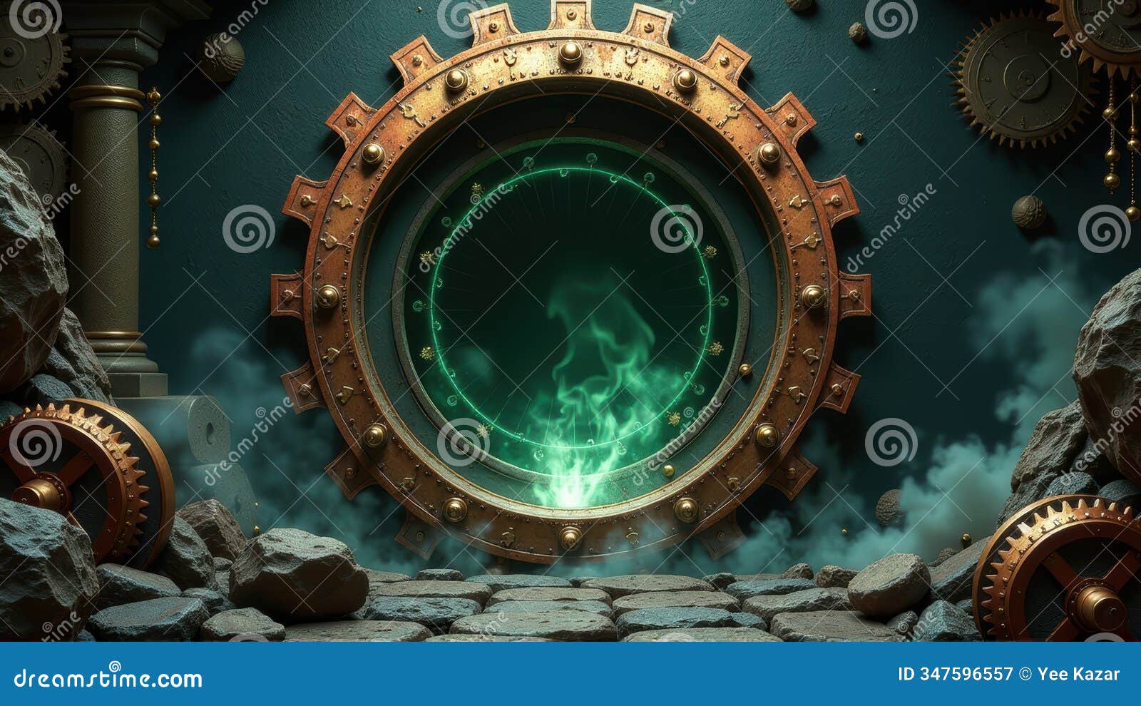 Steampunk Portal with Green Energy Stock Illustration - Illustration of ...