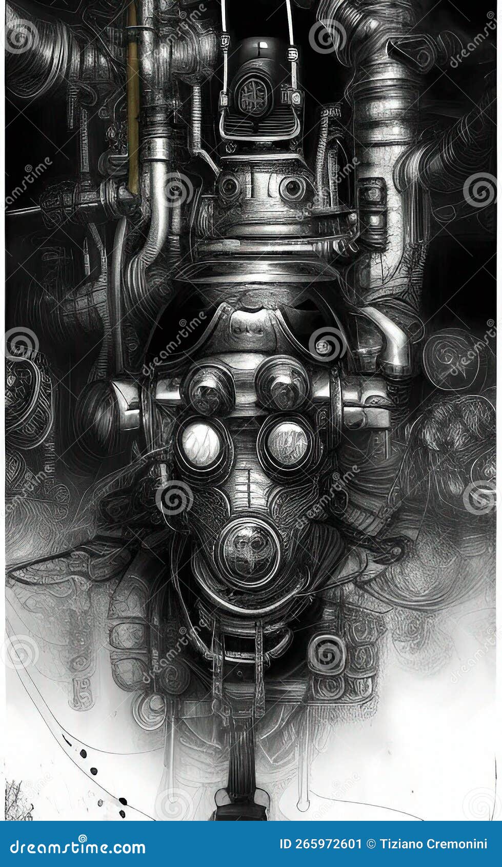 Steampunk Robot, Black and White Drawing, Generative Ai Illustration ...