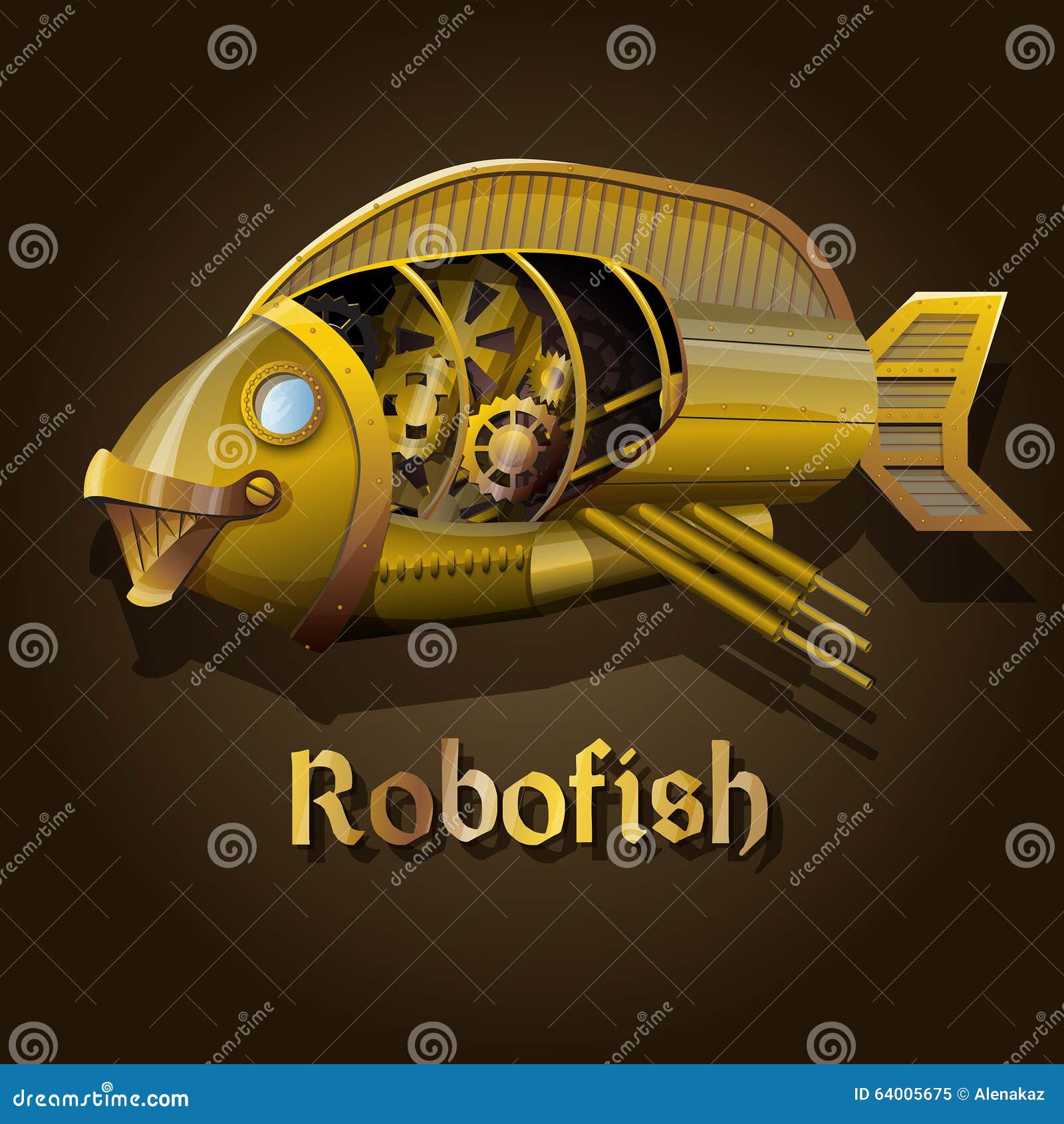 Fish Steampunk Robot. Unusual Animal Pattern Mechanism. Cartoon Vector ...