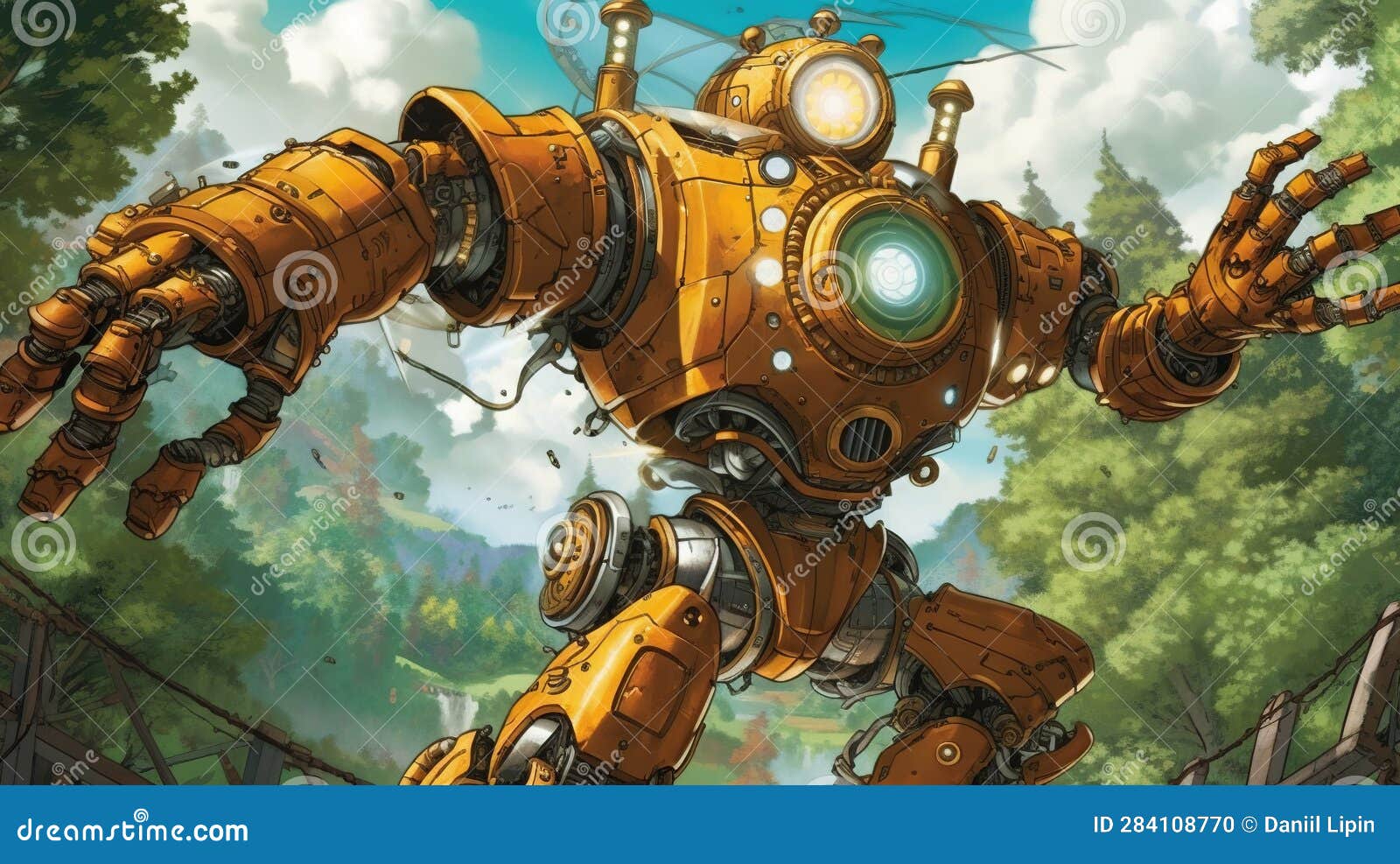 A Steampunk Robot Powered by Magic Stock Illustration - Illustration of ...