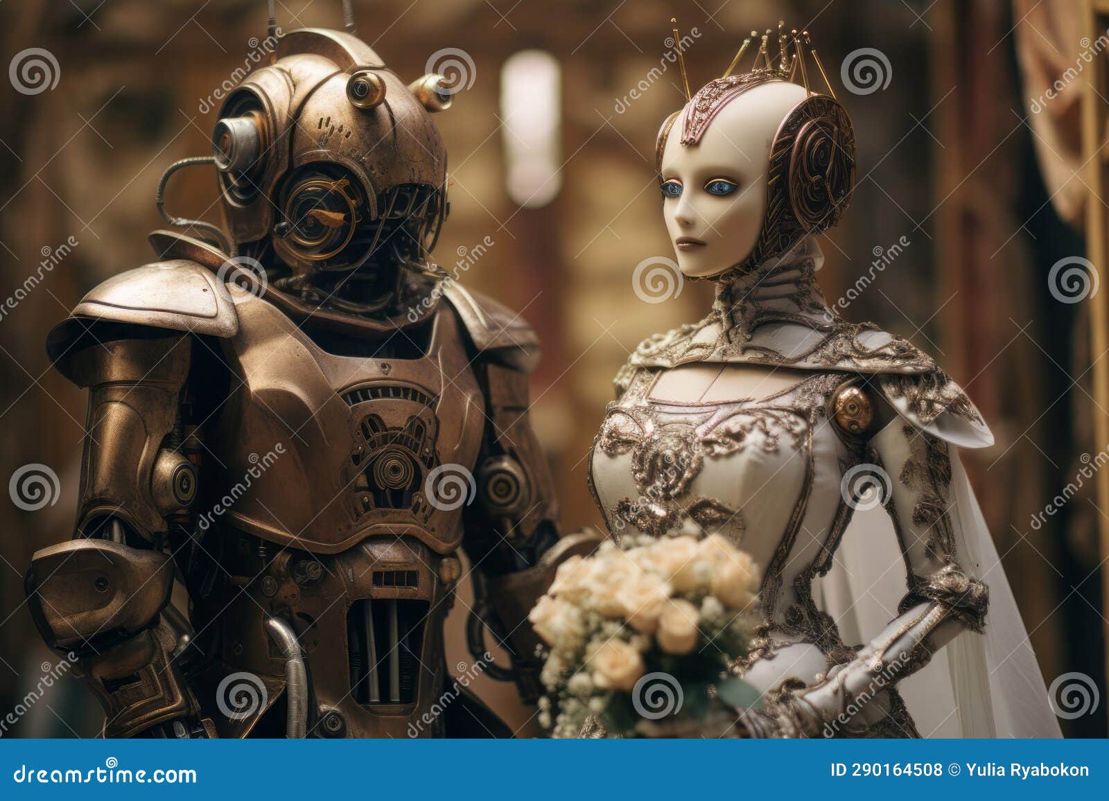 Steampunk Robots Couple Wedding. Generate Ai Stock Photo - Image of ...