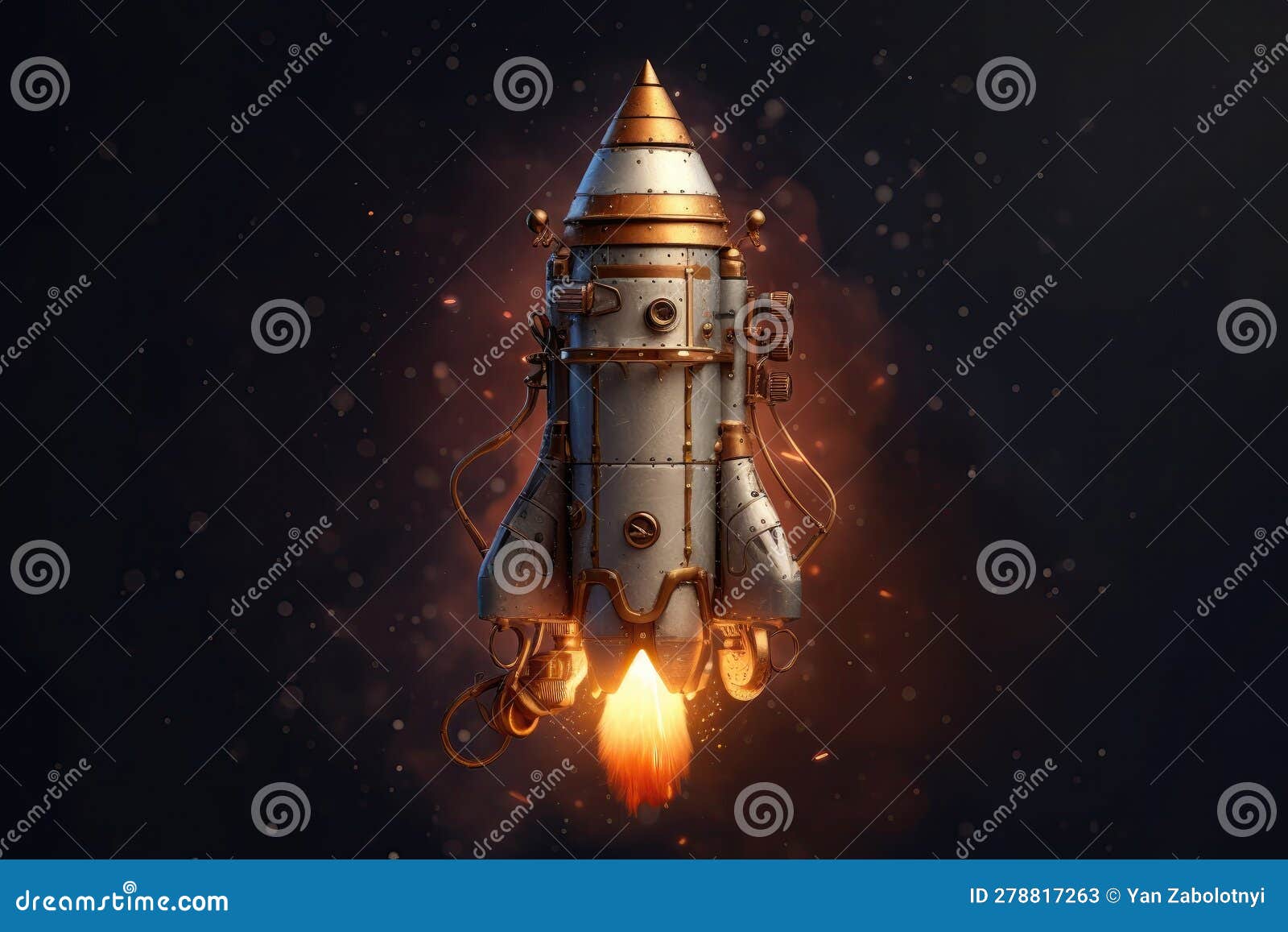 Steampunk Rocket on Smoky Grey Background. Generative AI Stock ...