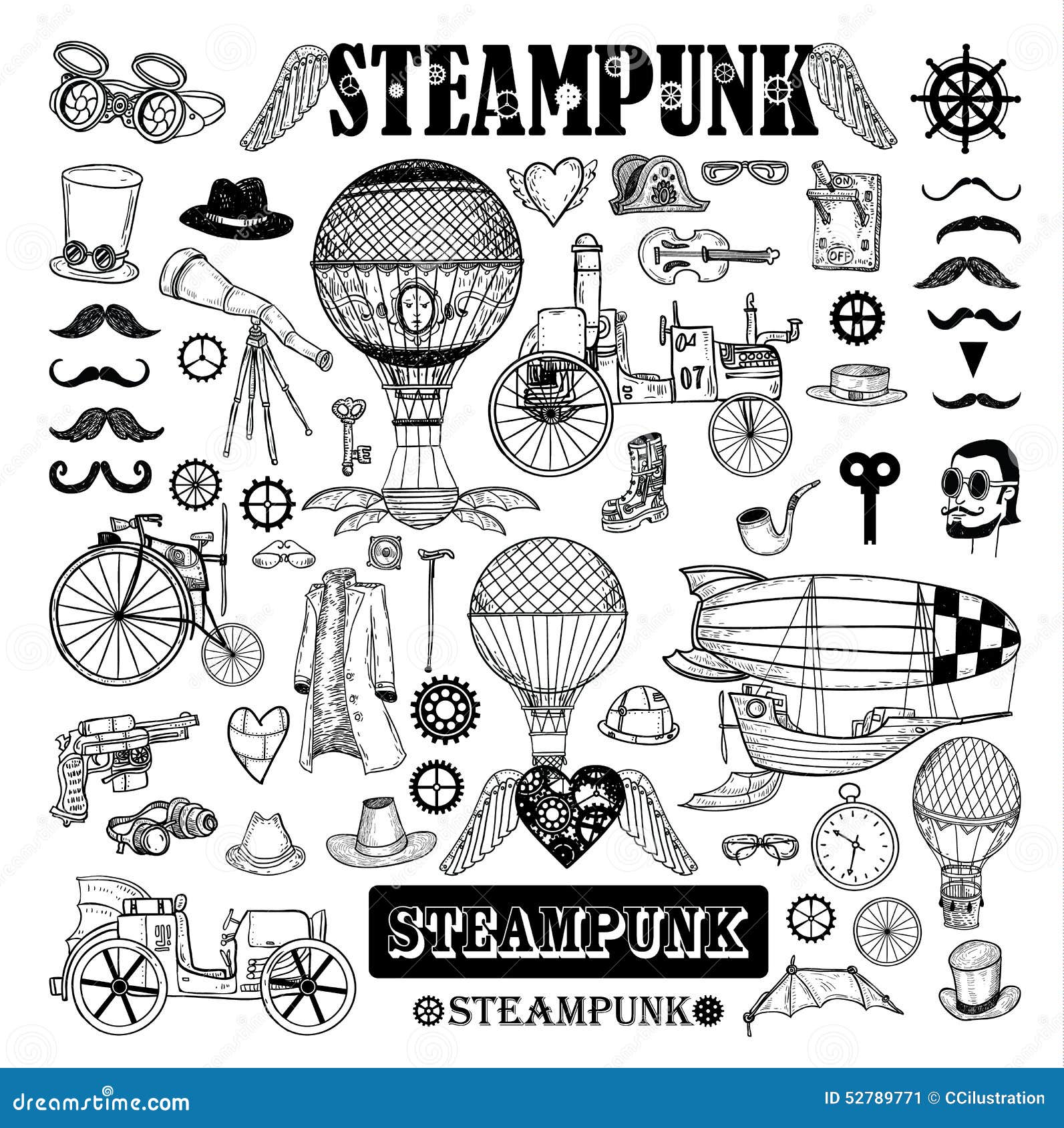 Steampunk-Sammlung, Hand Gezeichnete Vektorillustration Vektor Abbildung - Illustration von ...