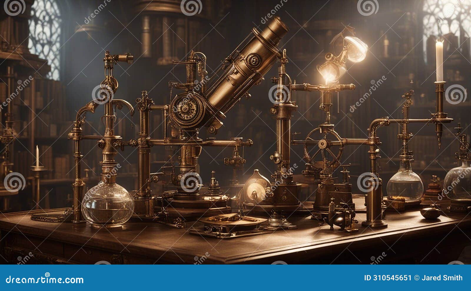 A Steampunk, Science Chemical Medical Research Lab With Microscope ...