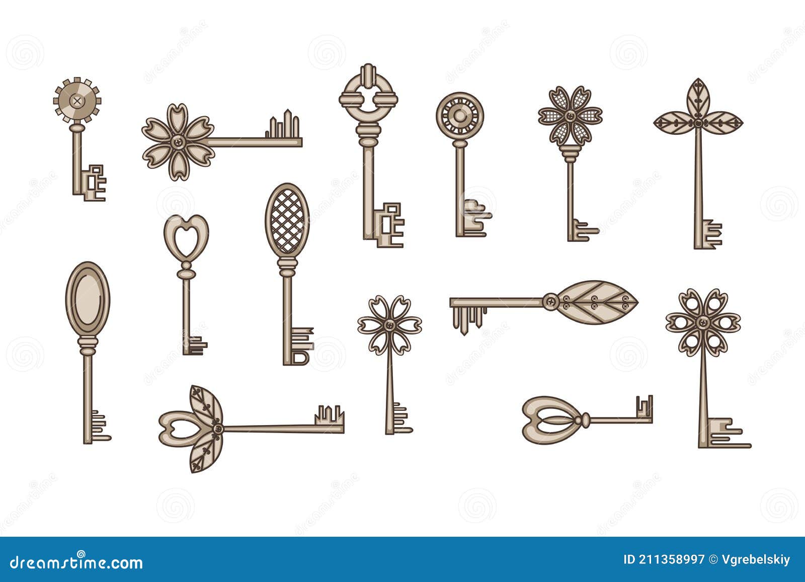 Steampunk. Set of Vintage Metal Keys Stock Vector - Illustration of ...