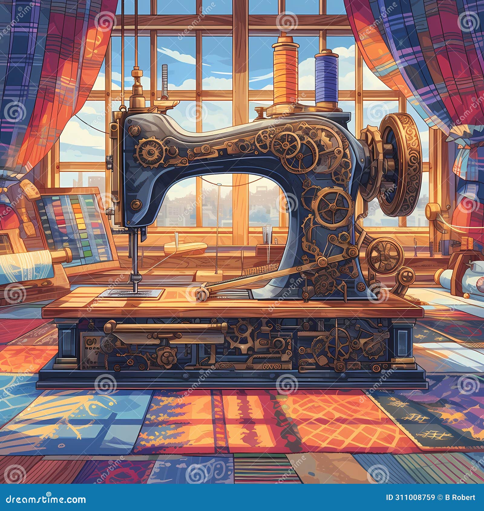 Steampunk Sewing Machine Power Source Stock Illustration - Illustration ...