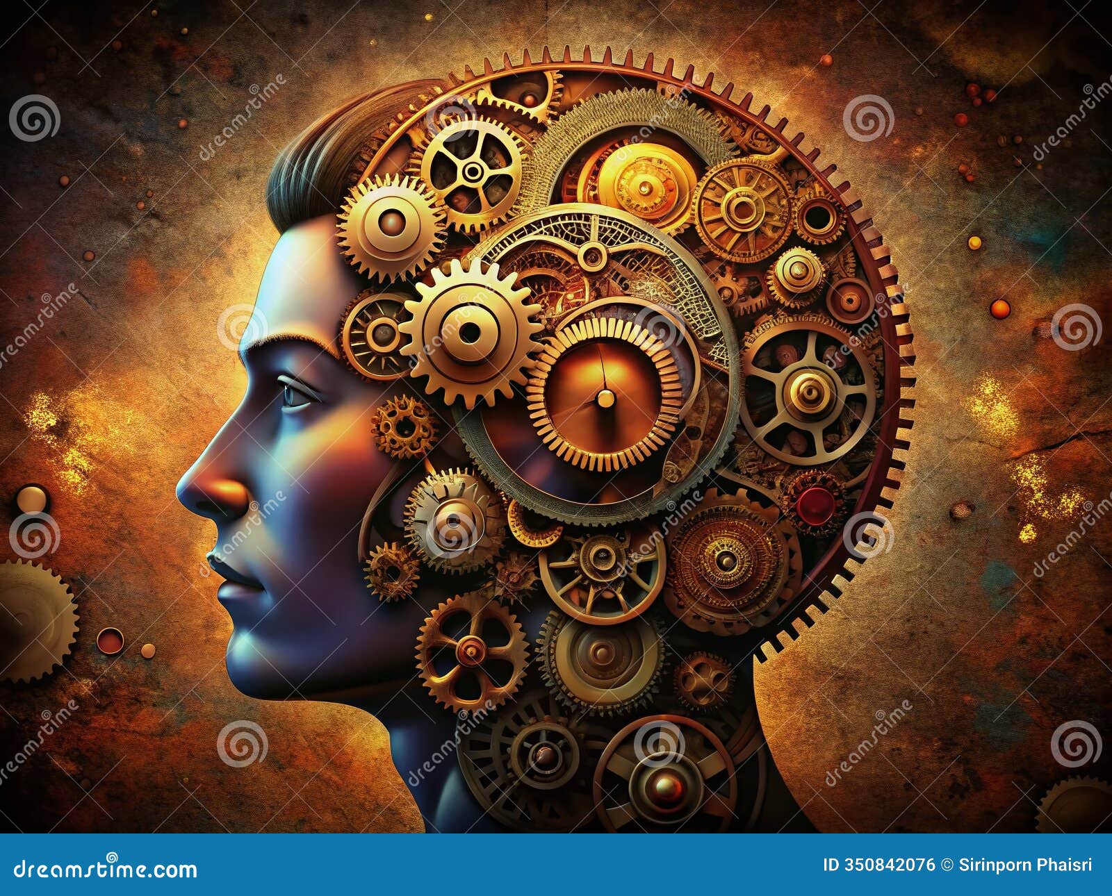 A Steampunk Silhouette of an Engineering Mind Intricate Gears Cogs and ...