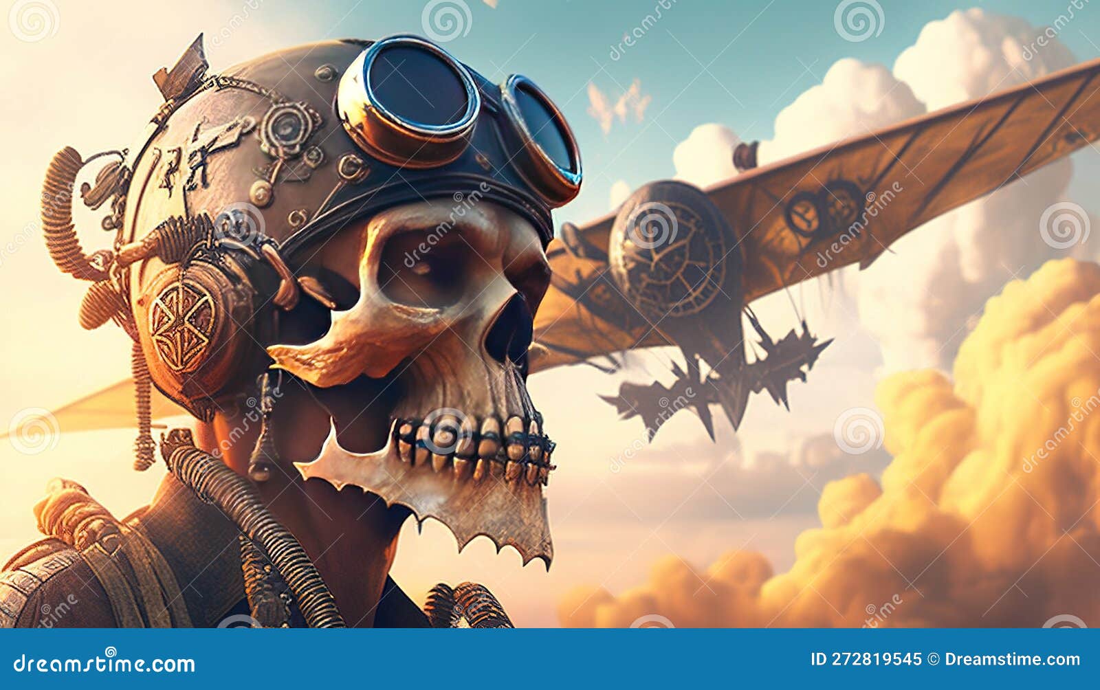 Steampunk Skull Pilot, Digital Art Illustration, Generative AI Stock ...