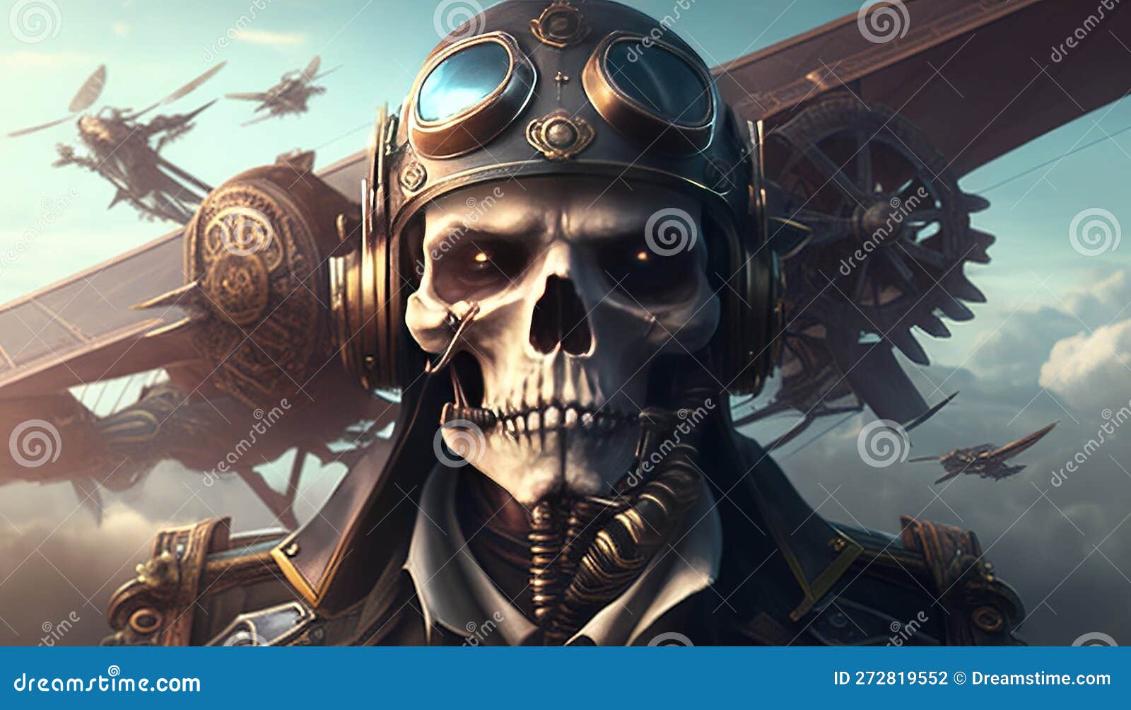 Steampunk Skull Pilot, Digital Art Illustration, Generative AI Stock ...