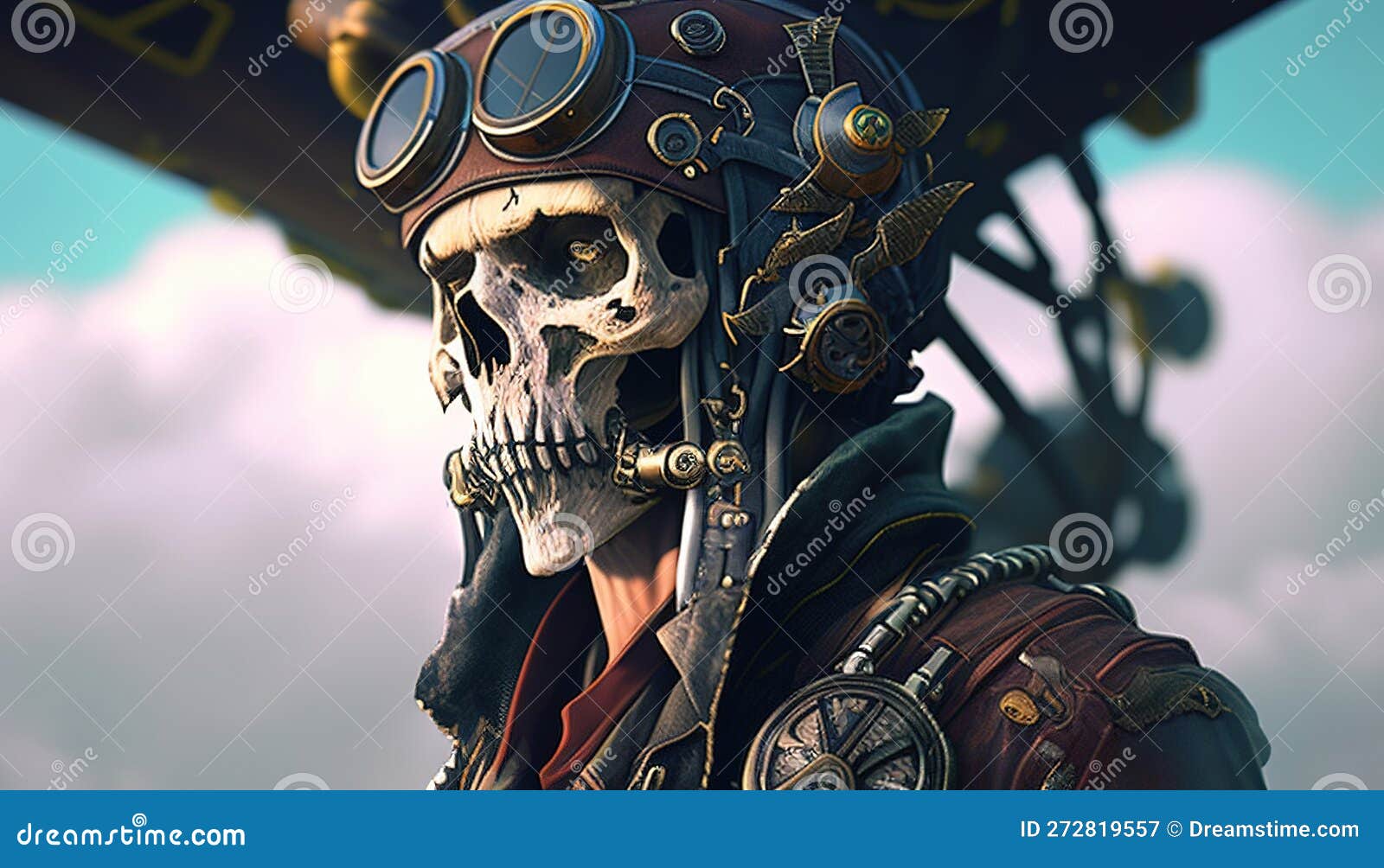 Steampunk Skull Pilot, Digital Art Illustration, Generative AI Stock ...