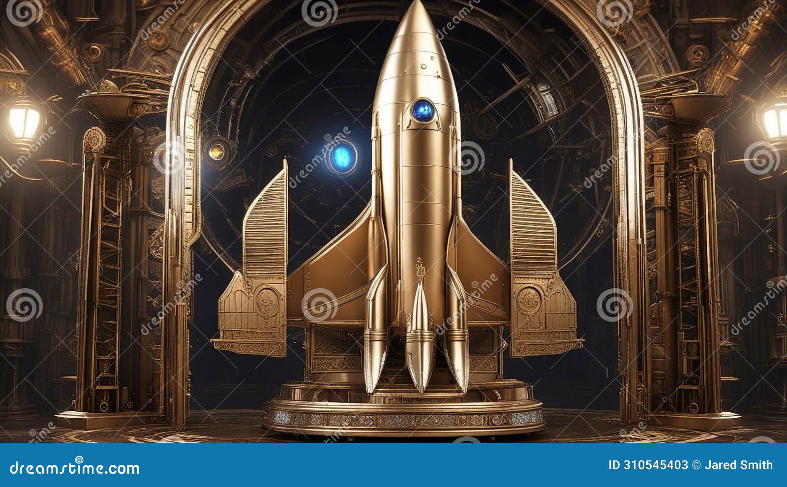 _A Steampunk Space Shuttle Launching from a Mystical Portal. the ...