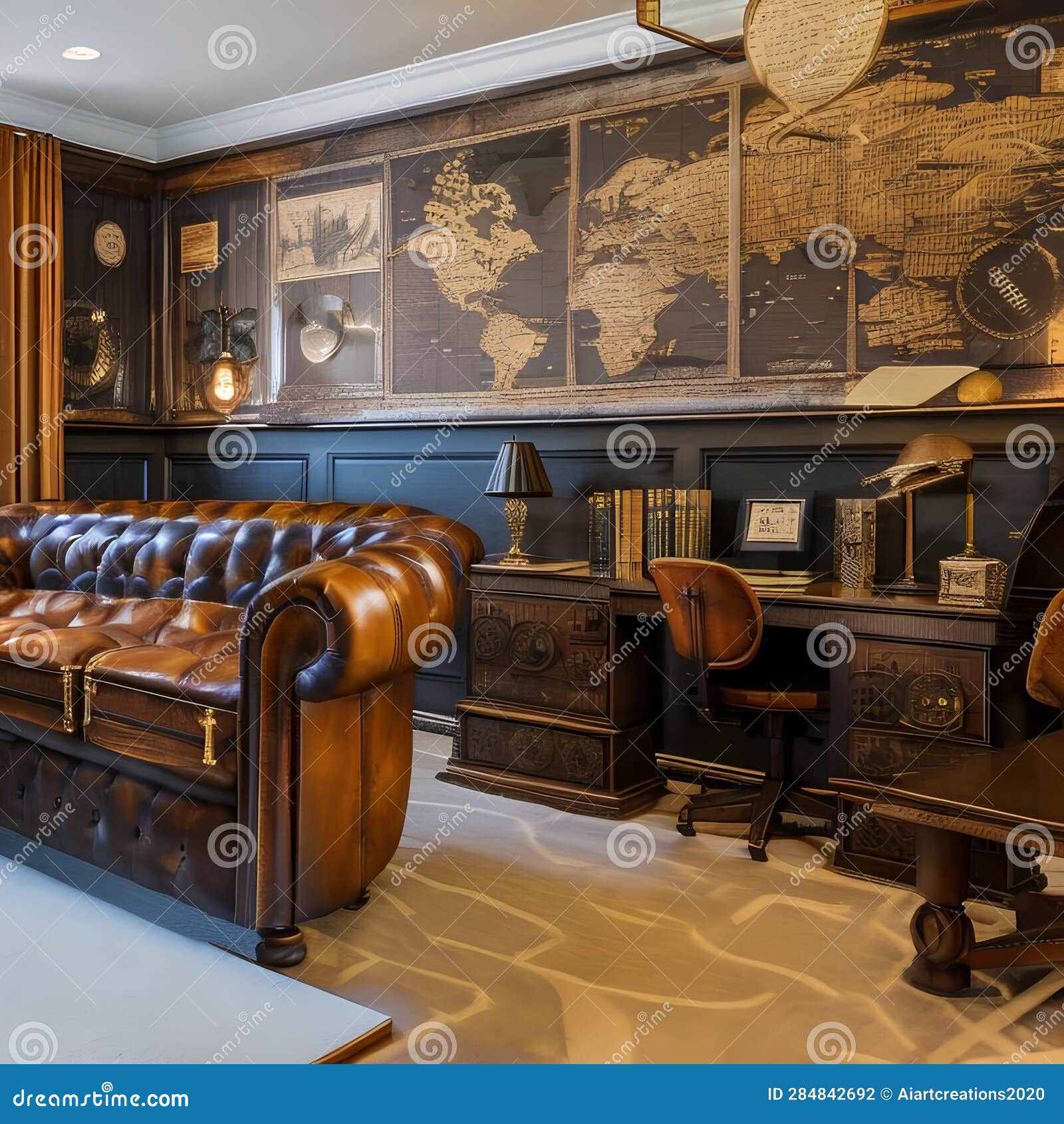 Steampunk Study: a Study Room Designed in a Steampunk Style, Featuring ...