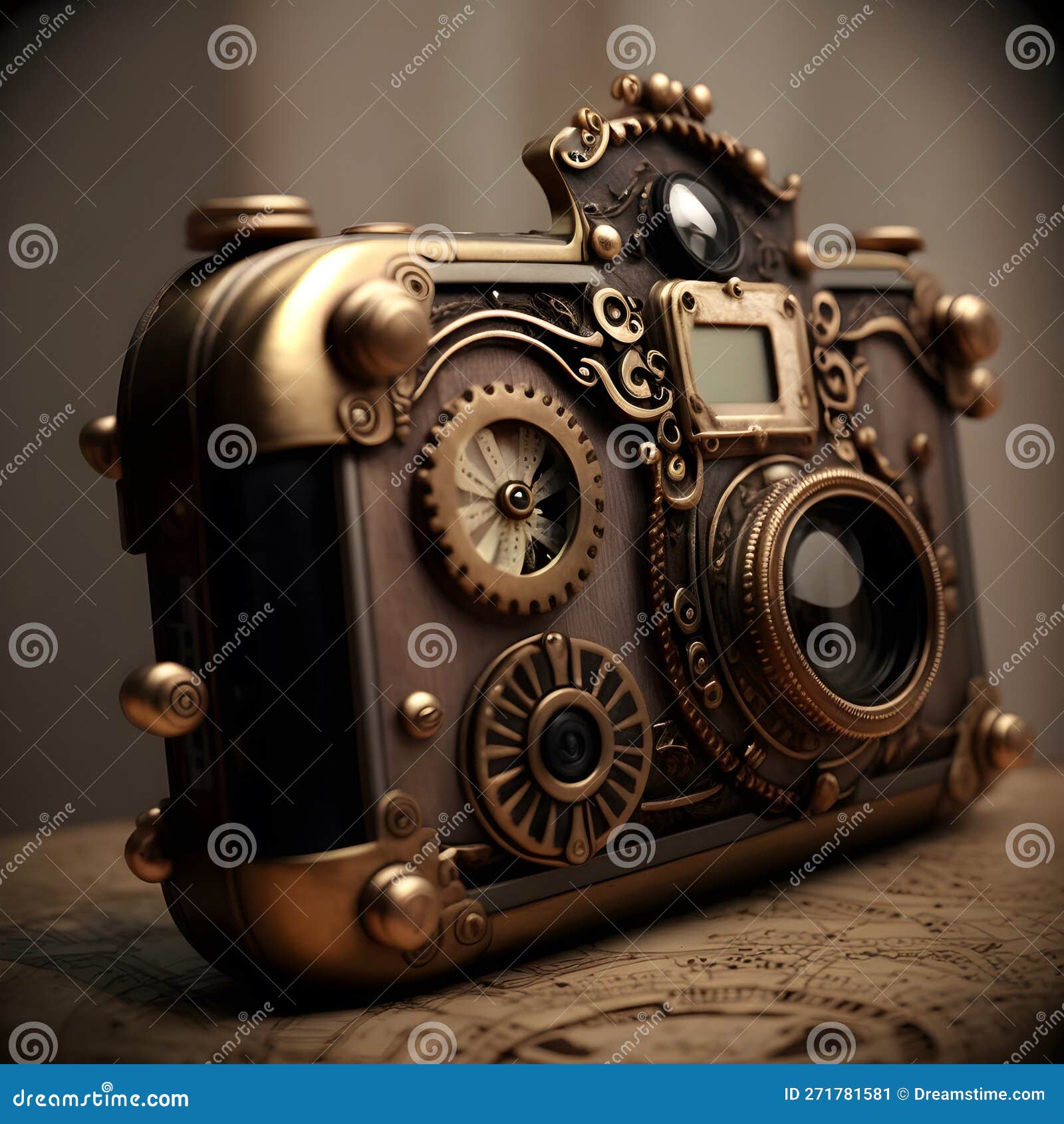 Steampunk Style Camera, Dark Background. Generative AI Content. Stock ...
