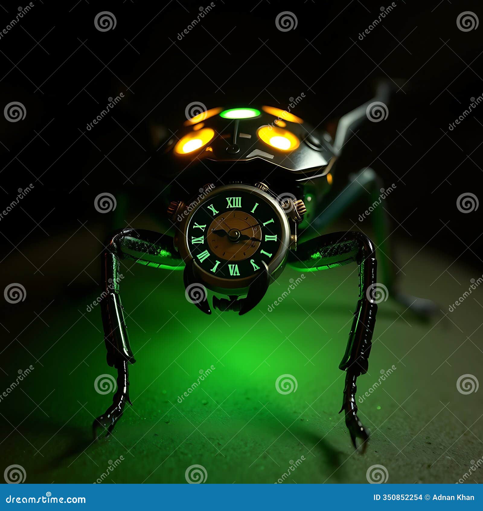 A Steampunk Style Clockwork Beetle with Glowing Eyes Stock Illustration ...