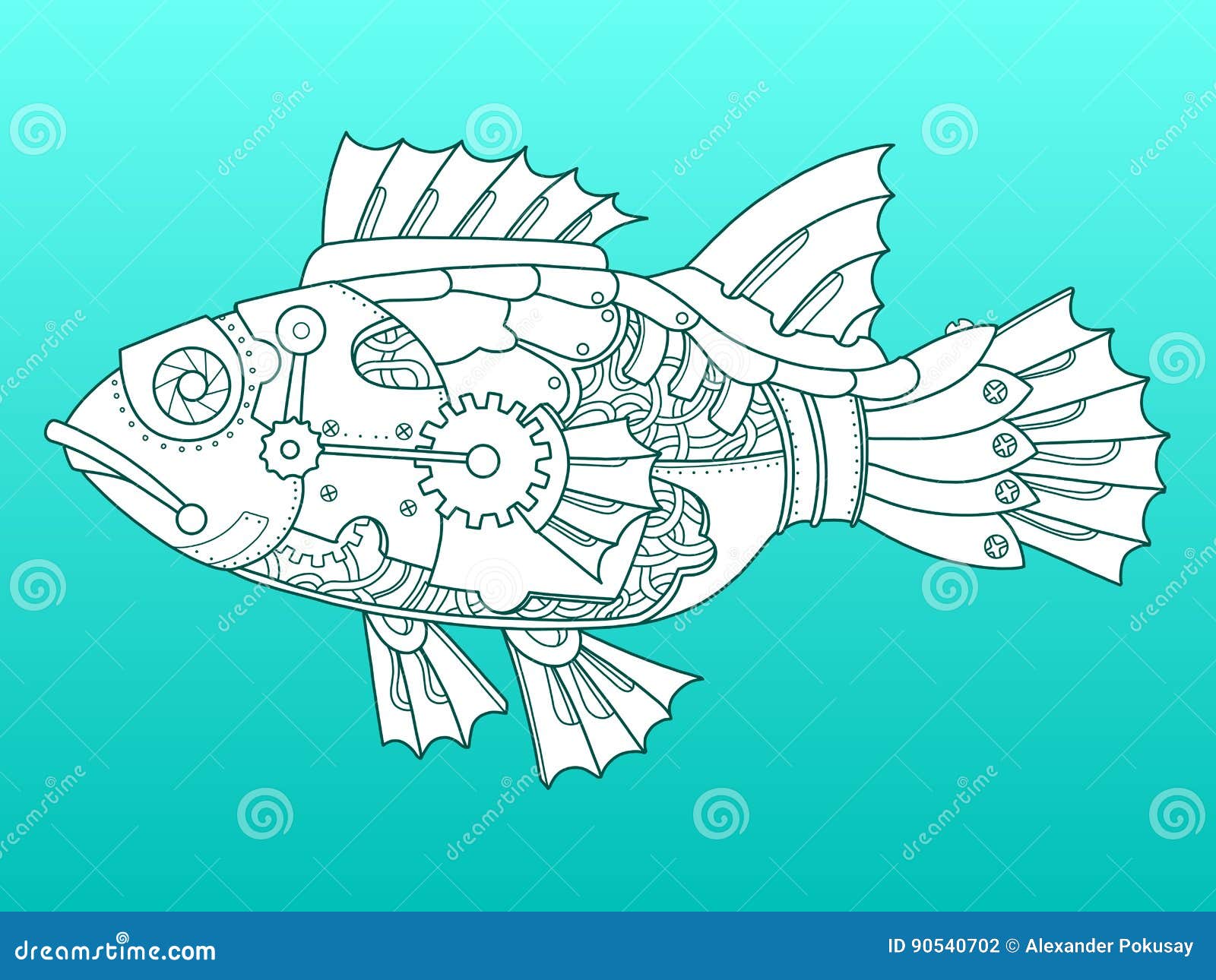 Steampunk Style Fish Color Background Vector Stock Vector ...