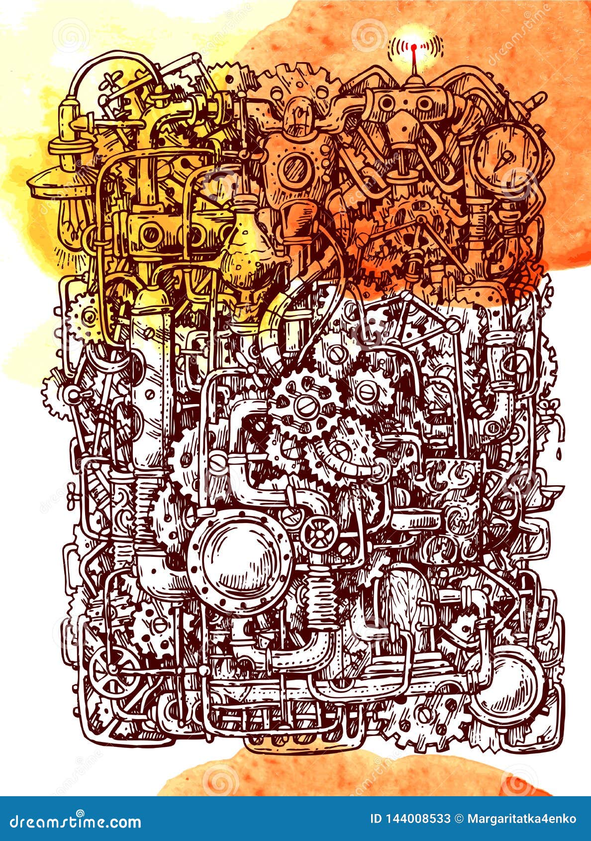 Steampunk Style Hand Drawn Vector Mechanism. Stock Vector ...