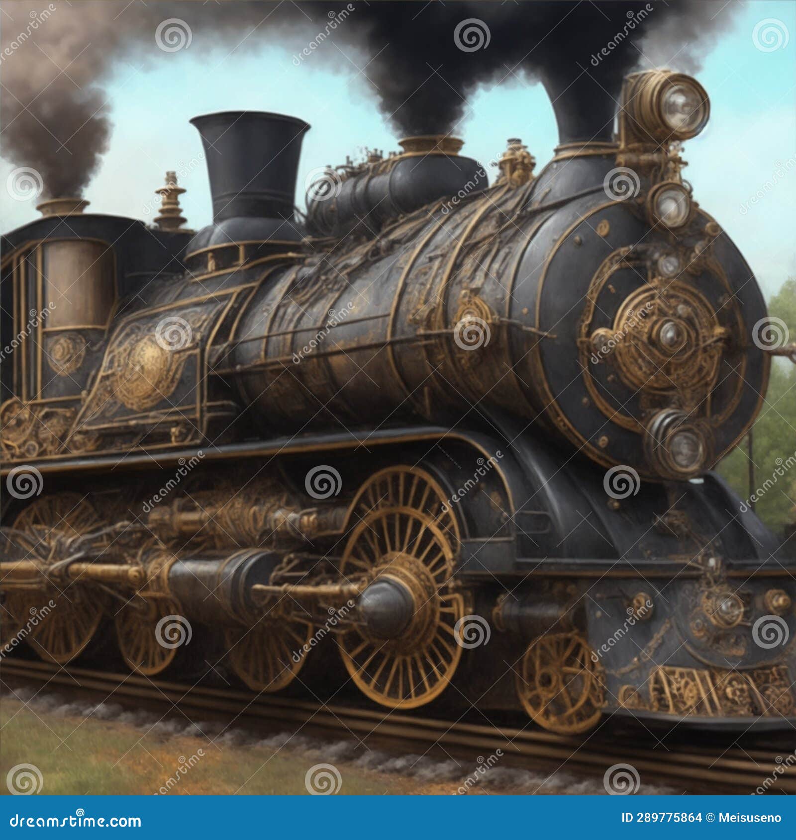Steampunk Style Locomotive Train Illustration Royalty-Free Cartoon ...
